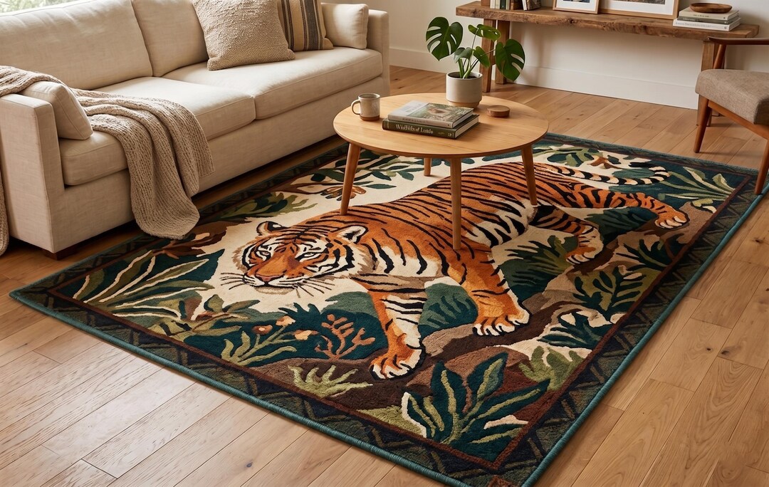 Majestic Bengal Tiger Area Rug - Hand-tufted Wildlife Carpet for Living ...