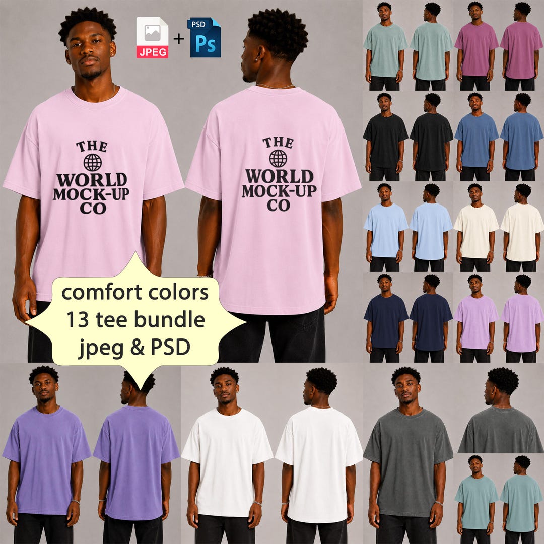 Comfort Colors T-shirt Mockup Bundle (PSD, JPEG) Smart Object Template ...