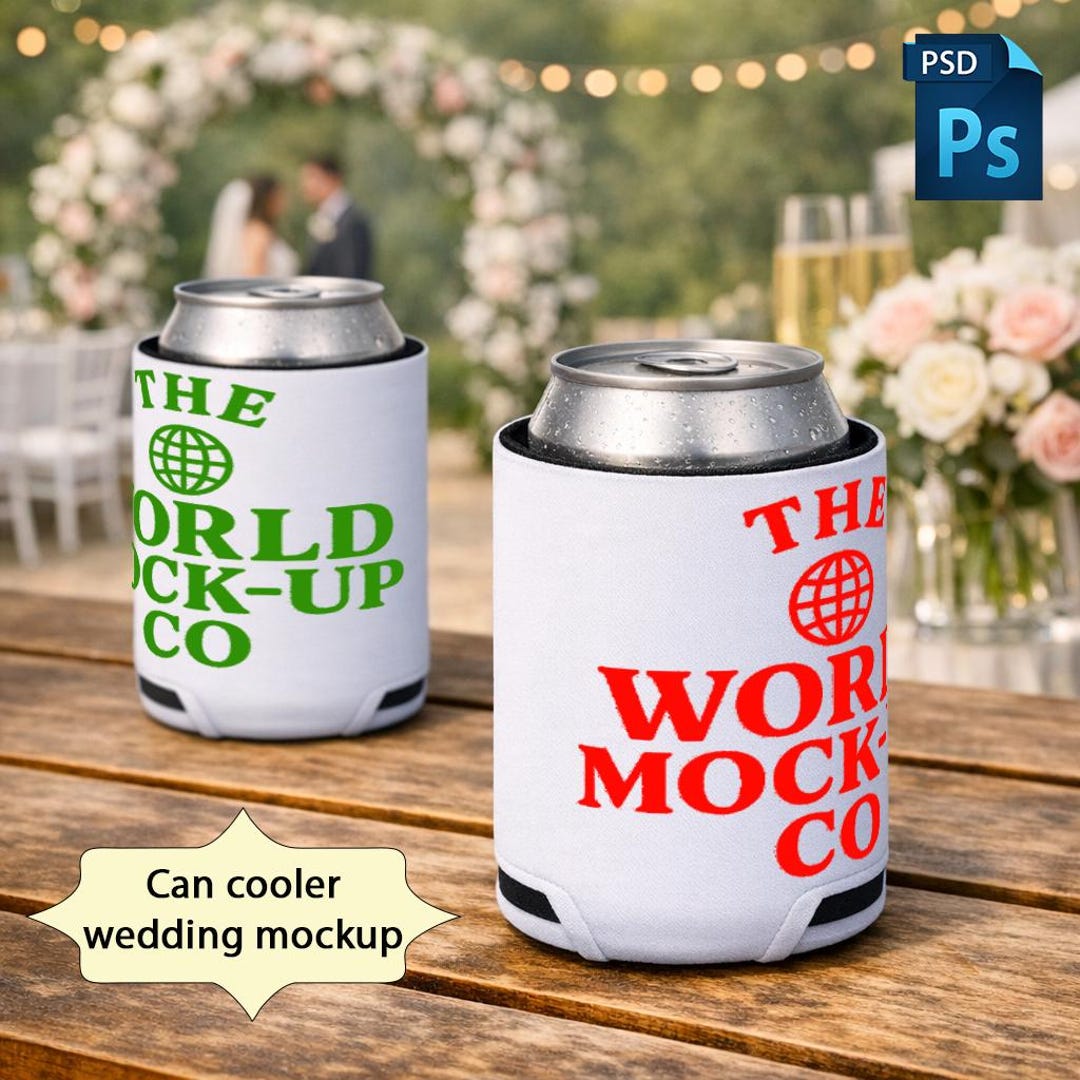 Can Cooler Mockup, Wedding Koozie Template, PSD Smart Object (digital ...