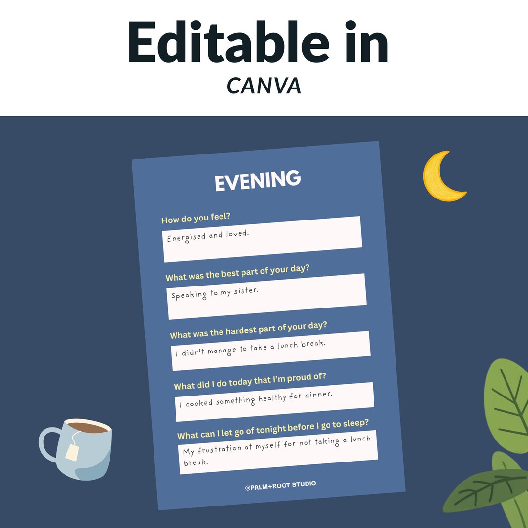 Evening Reflection | Editable Canva Journal Page | Daily Reflection ...