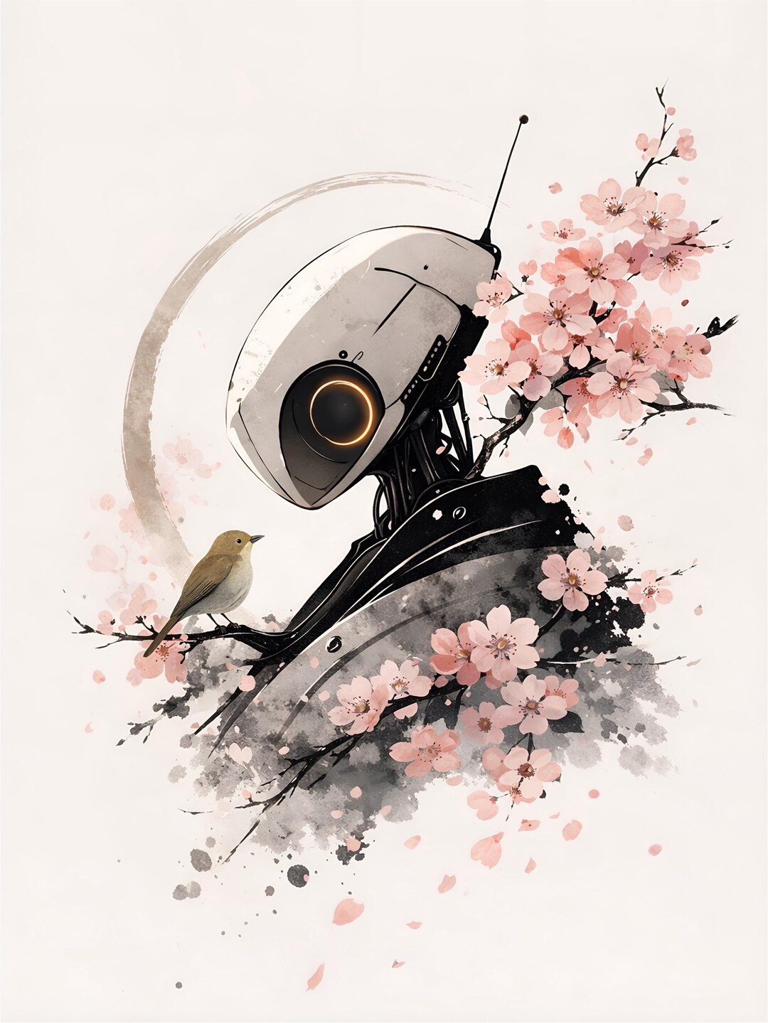 Sakura Robot Wall Art Printable, Japanese Cherry Blossom Robot, Zen ...