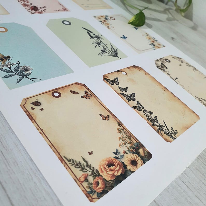 63 Vintage Botanical Gift Tags, Printable Junk Journal Ephemera ...