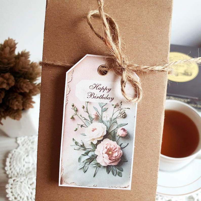 Vintage Botanical Birthday Gift Tags, Shabby Chic Printable Ephemera ...