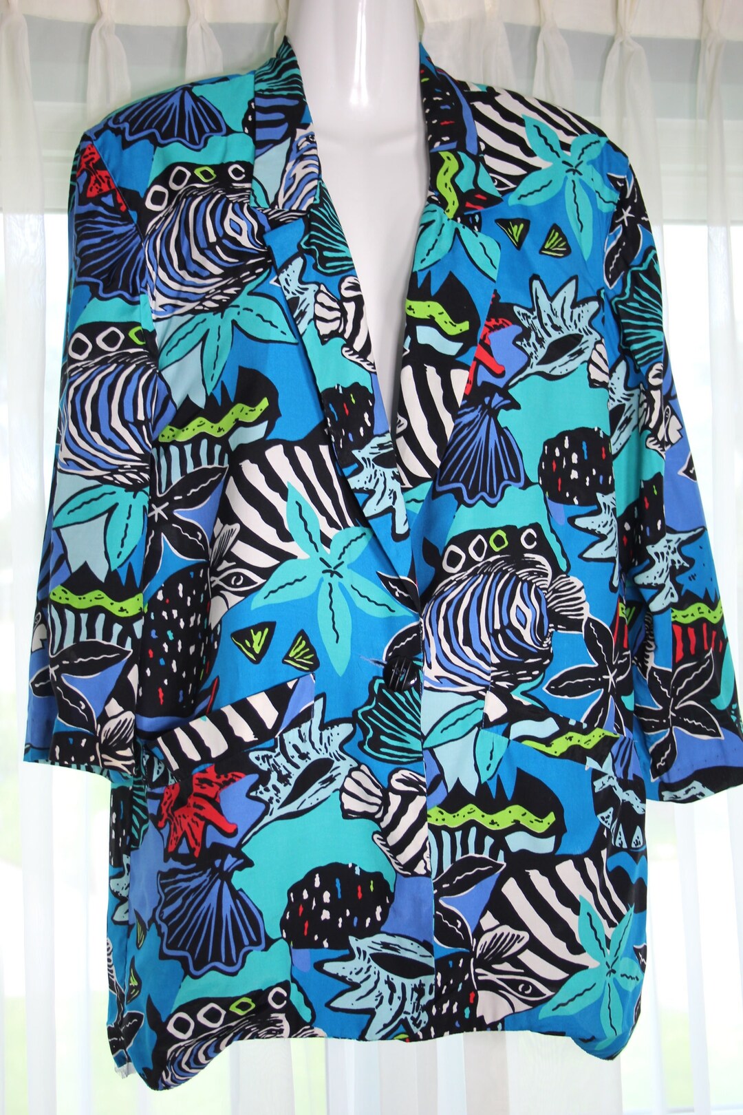 Vintage Tropical Fish AQUARIUM Print Womens Jacket 6 M Chaus 80s 90s ...