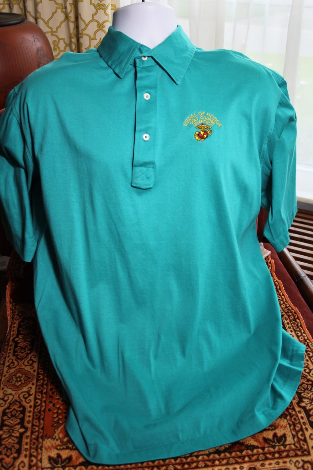 80s QUANTICO Golf Polo Shirt XL Fathers Day Dad Medal Honor Golf Course ...