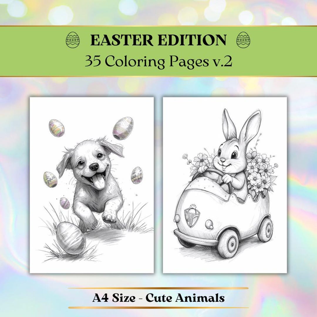 35 Easter Cute Animal Coloring Pages (v.2), Spring Printable Activity ...