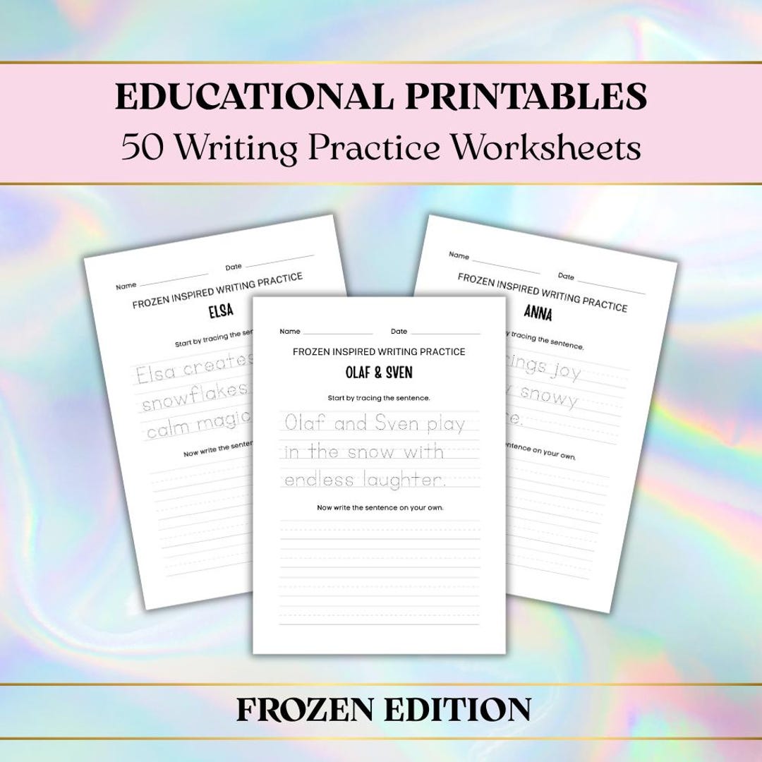40 Snow Princess Writing Practice Pages, Handwriting Worksheets for ...