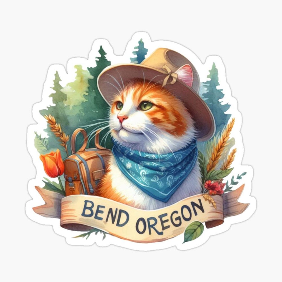 Bend Oregon Adventure Cat Sticker C Autumn Trapp Original Art 3 X 3 - Etsy