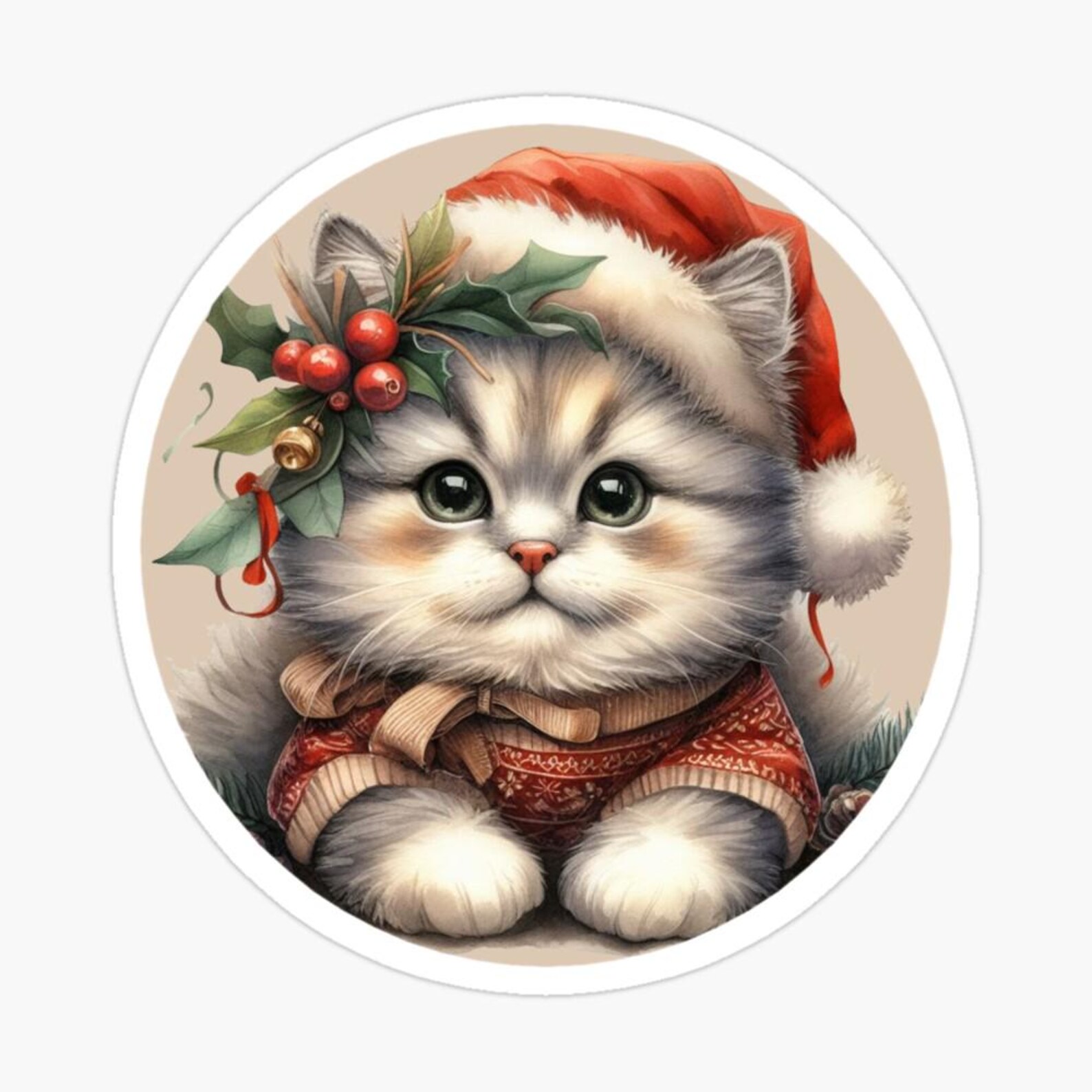 Fluffy Christmas Kitty Sticker C Autumn Trapp Original Art 3 X 3 ...