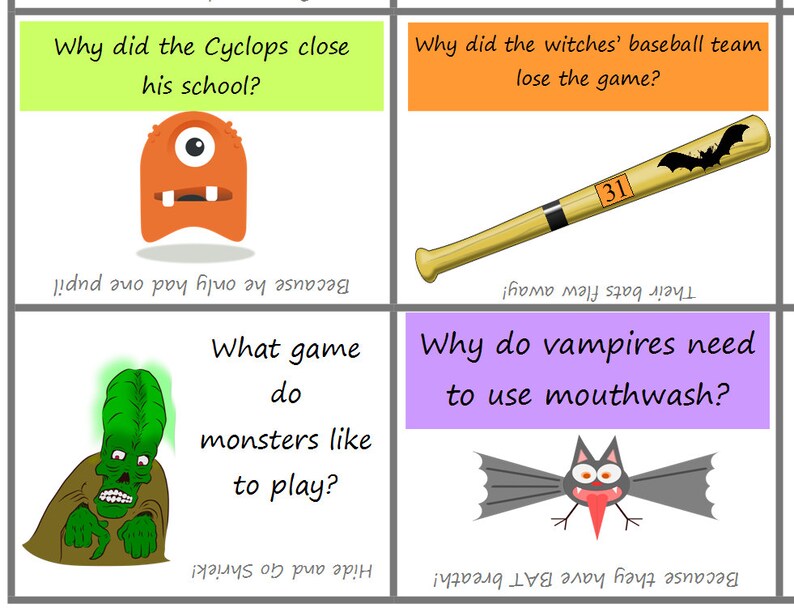 Halloween Jokes & Conversation Cards - Printable - INSTANT DOWNLOAD - Etsy