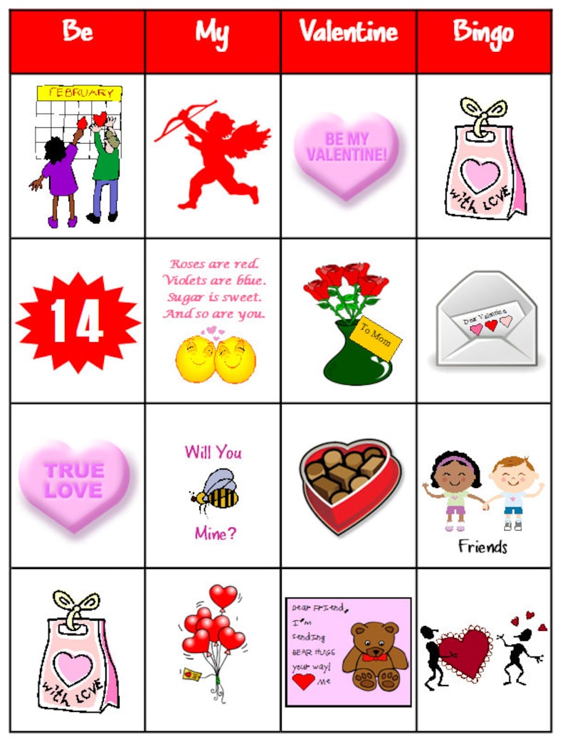 Printable Valentine Bingo - 50 Boards (4 X 4, 3 X 3. 1 X 4 Boards ...
