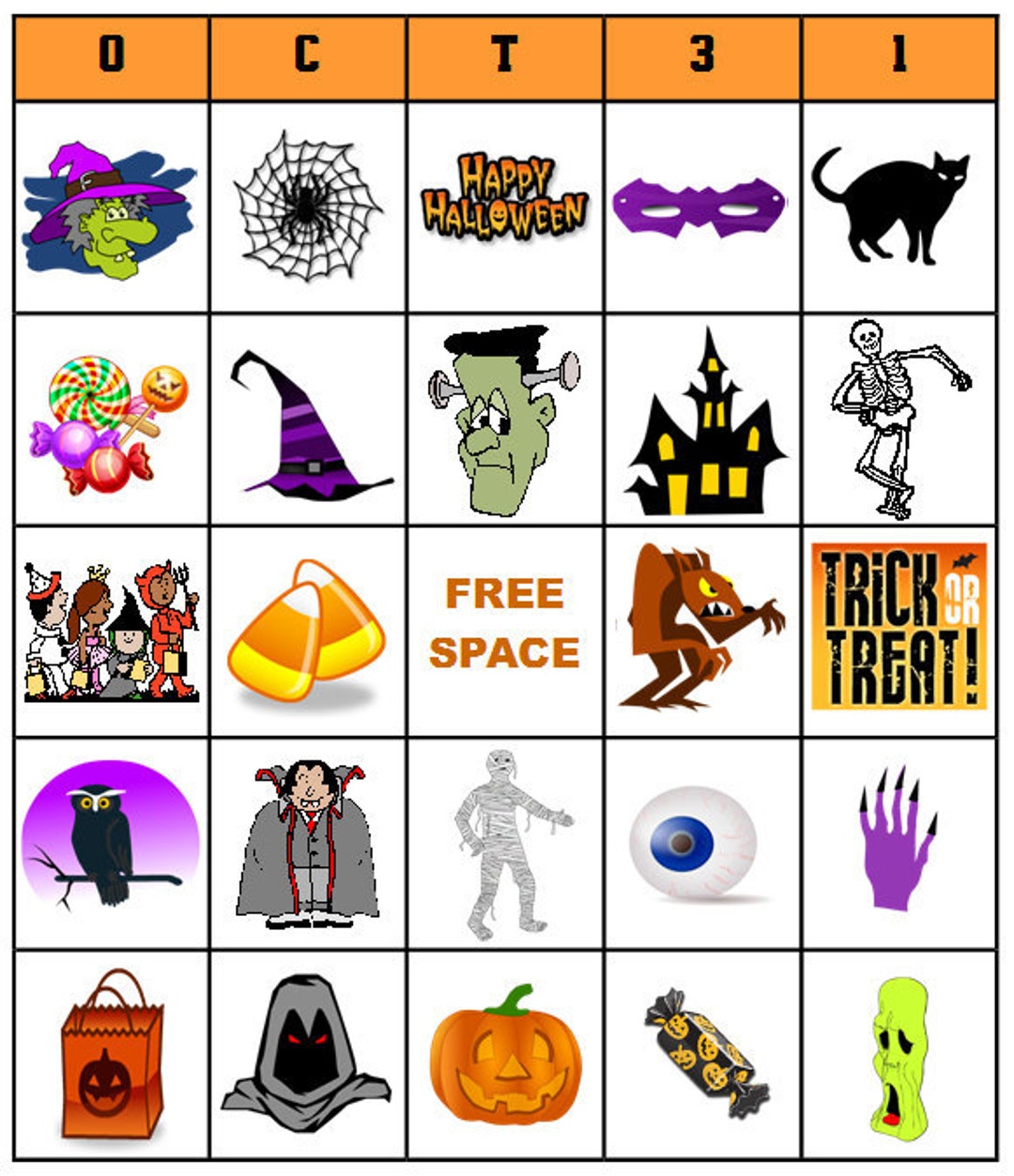 Printable Halloween Bingo Game - INSTANT DOWNLOAD - Etsy
