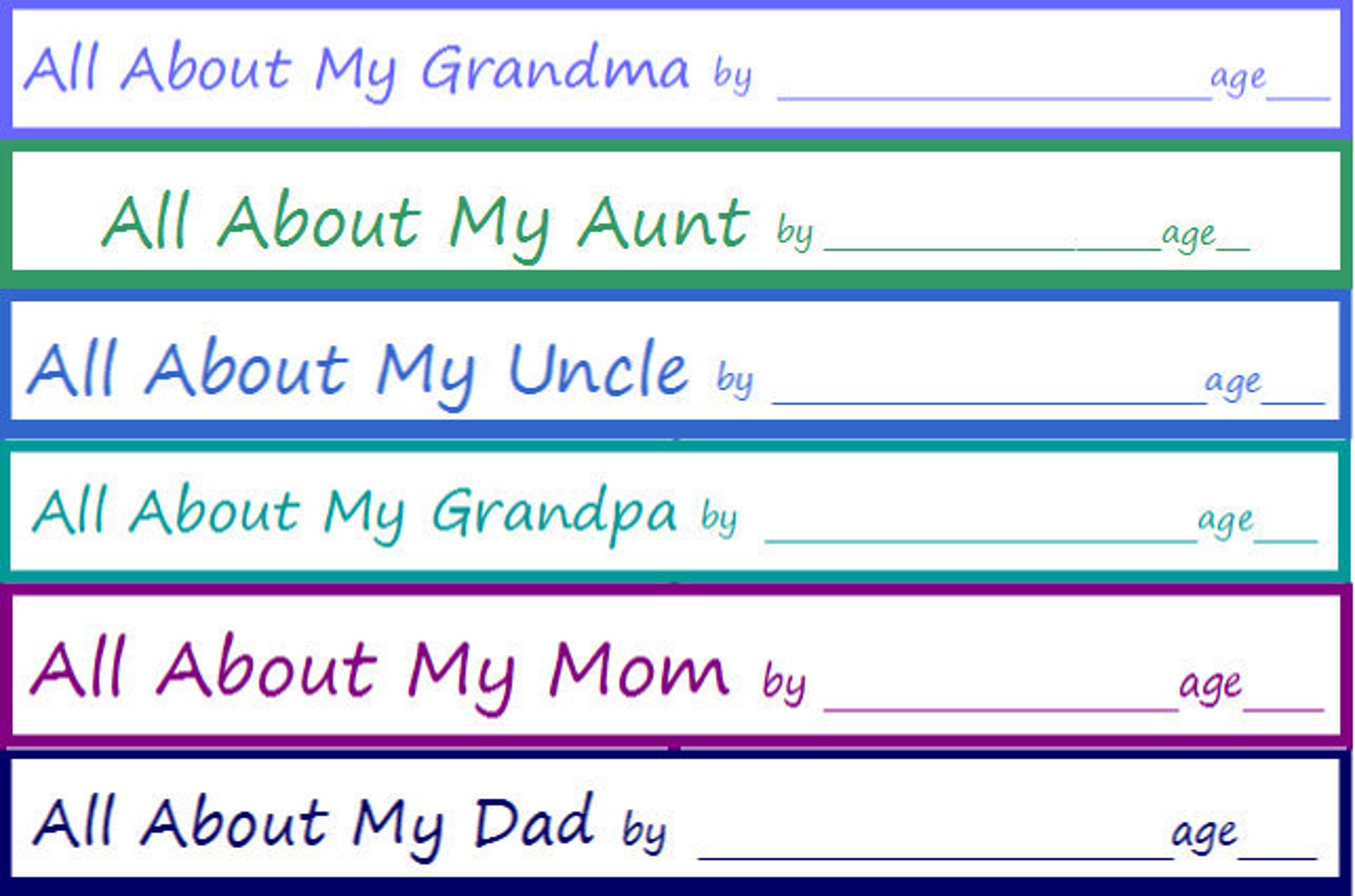 6 Printables for Children to Write About Their Family Members - INSTANT ...