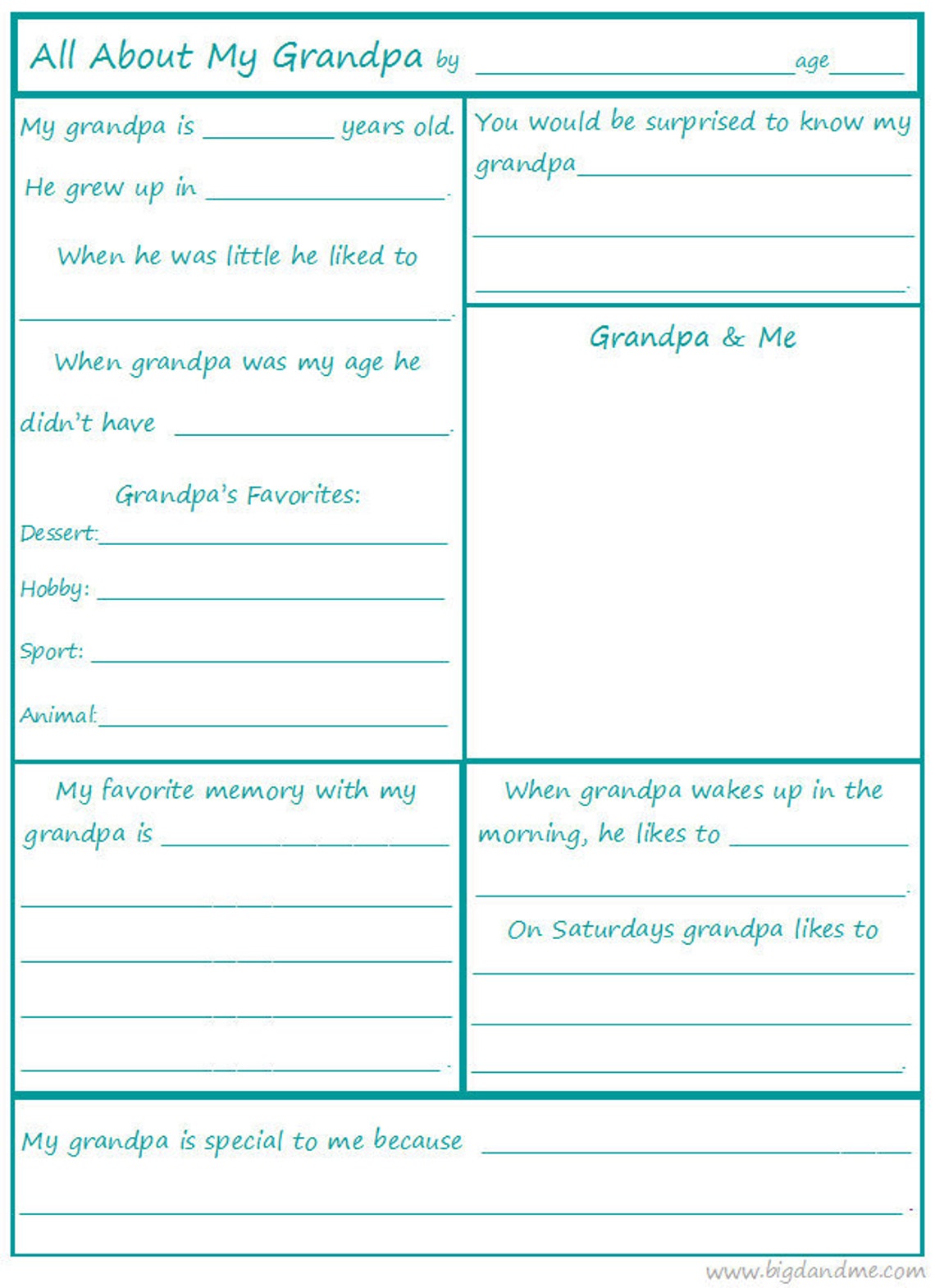 All About Grandpa - A Children's Interview - Printable - INSTANT ...