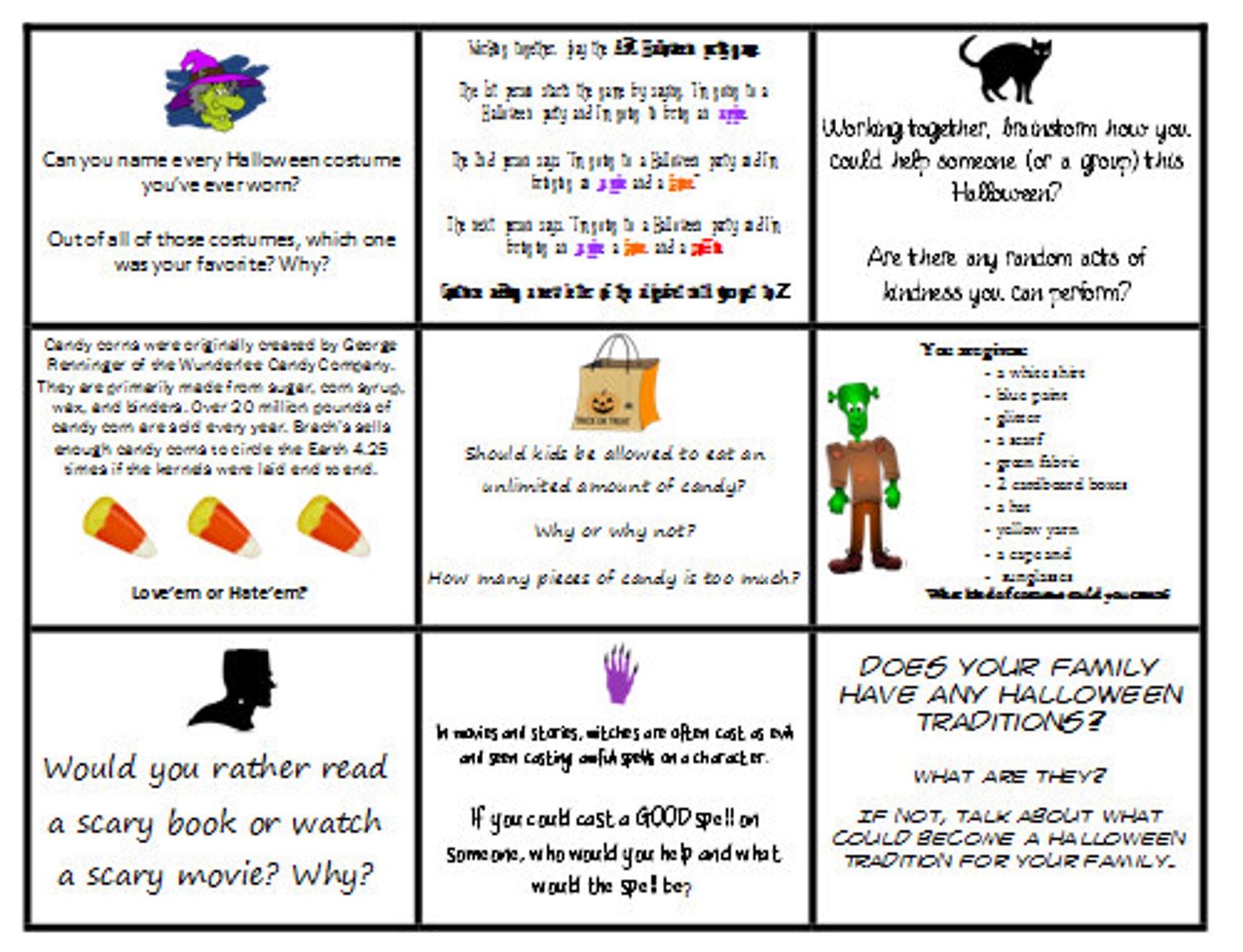 Halloween Jokes & Conversation Cards - Printable - INSTANT DOWNLOAD - Etsy