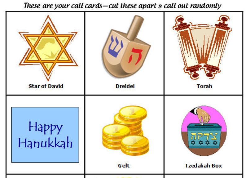 Hanukkah Printable Bingo for All Ages - INSTANT DOWNLOAD - Etsy