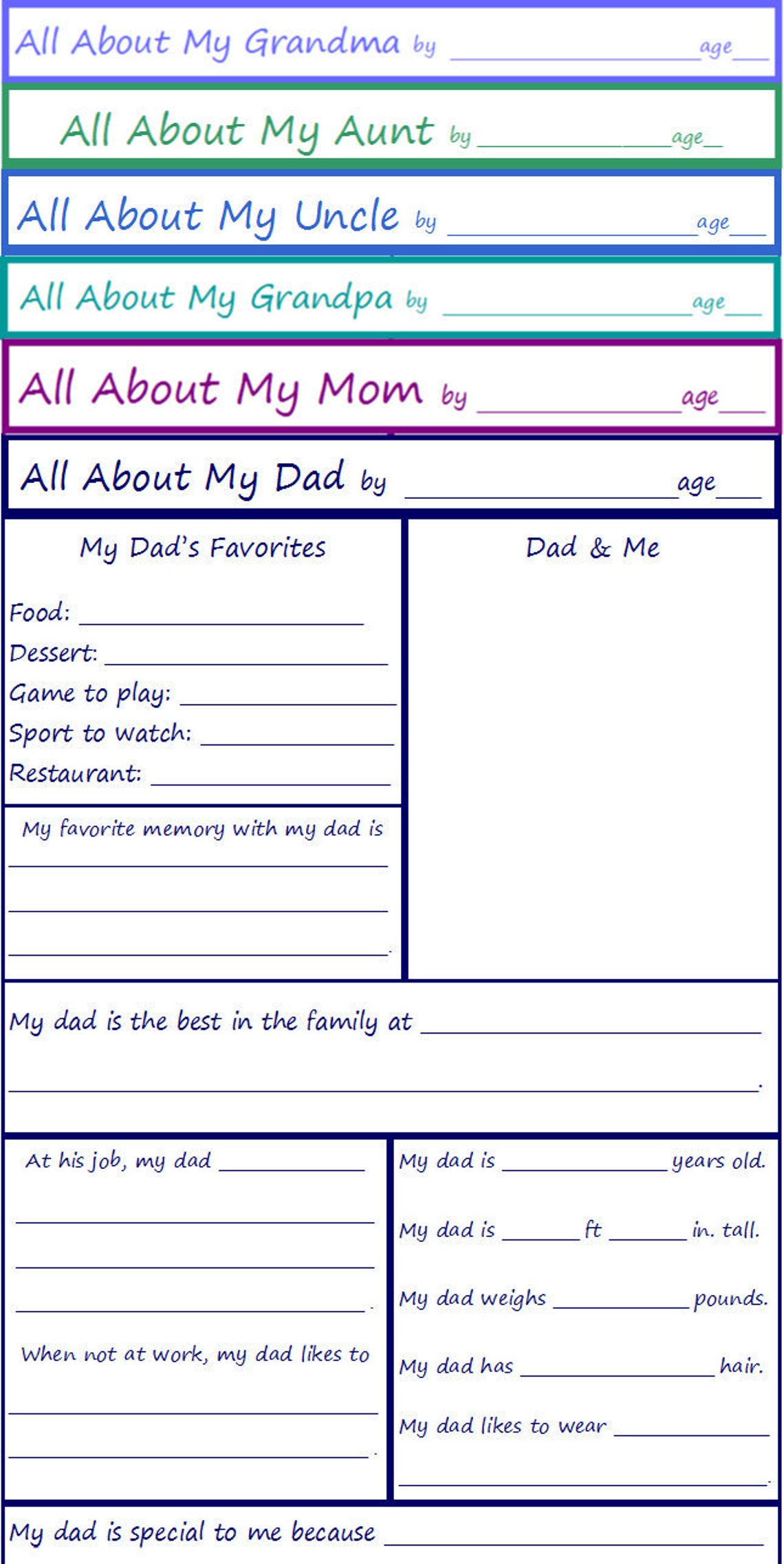 6 Printables for Children to Write About Their Family Members - INSTANT ...