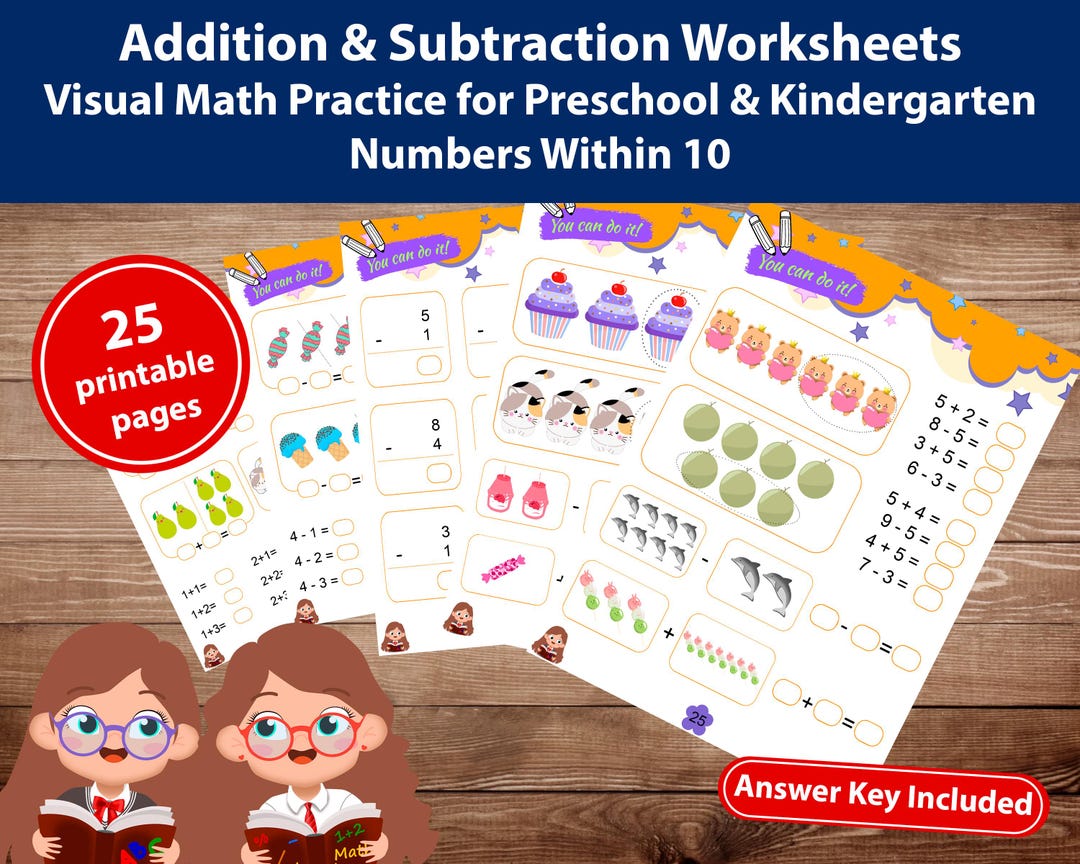 Addition Subtraction Worksheets | Visual Math Practice (PDF Download ...