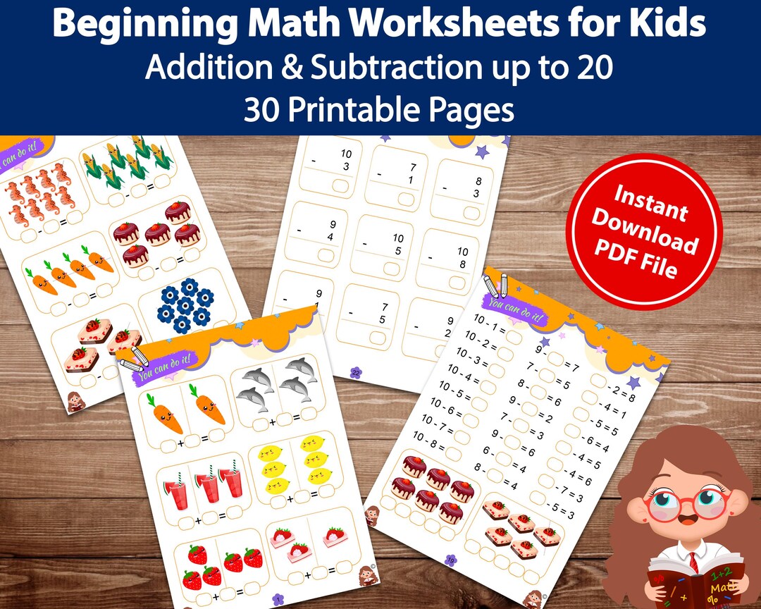 Beginning Math Worksheets, Addition Subtraction (PDF Download) - Etsy
