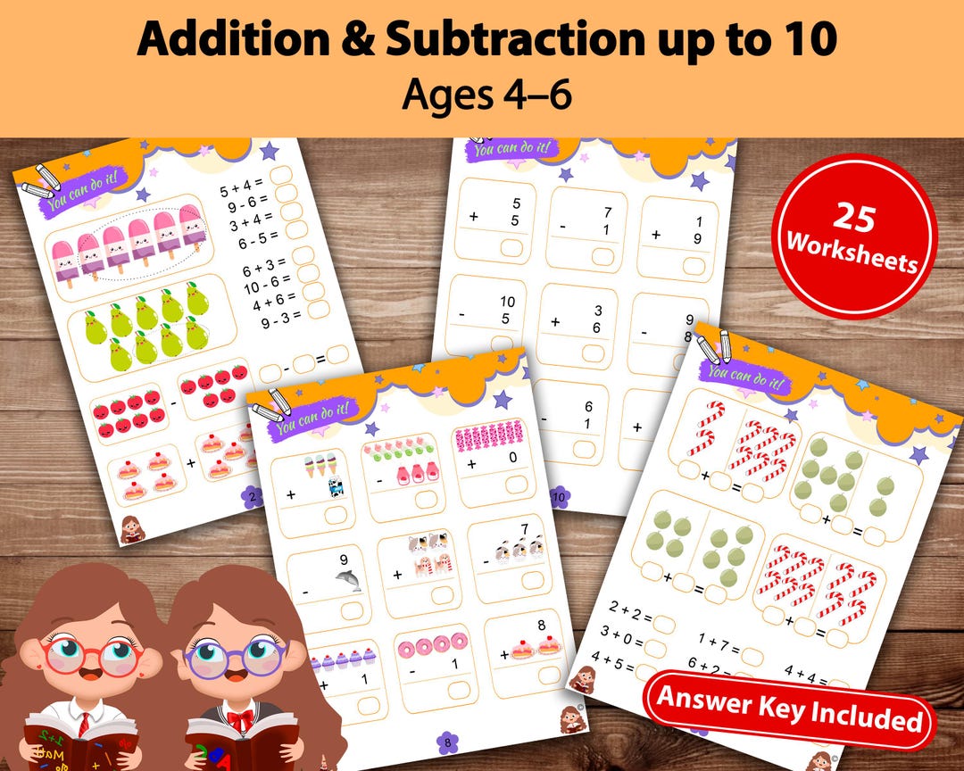 Addition Subtraction Worksheets for Preschool Kindergarten | Ages 4-6 ...