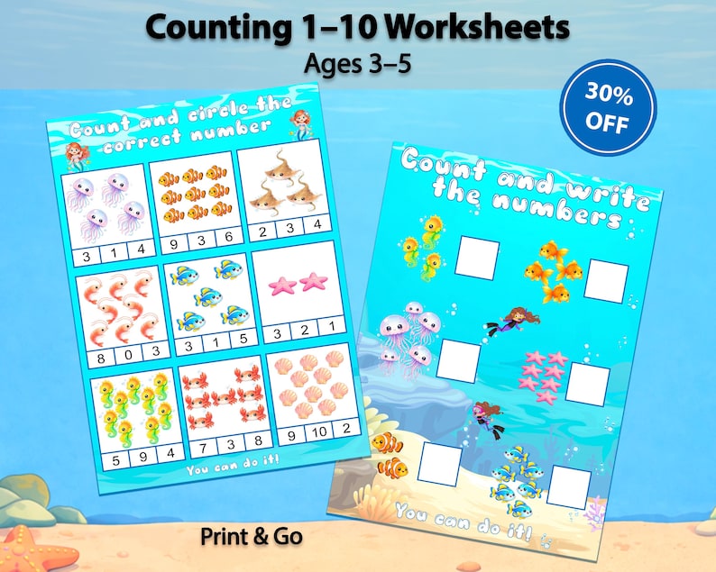 Counting 1-10 Worksheets Printable | Preschool Math Activity | Number ...
