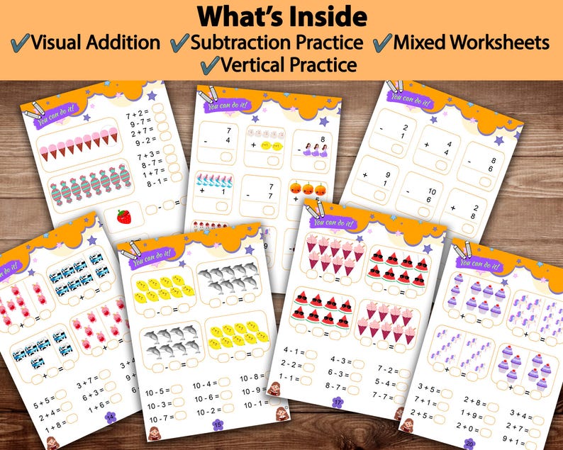Addition Subtraction Worksheets for Preschool Kindergarten | Ages 4-6 ...