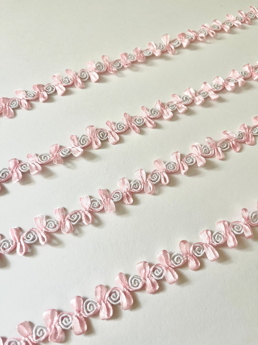 1 YARD Light Pink and White Dainty Rococo Rosette Organza Loop Flower ...