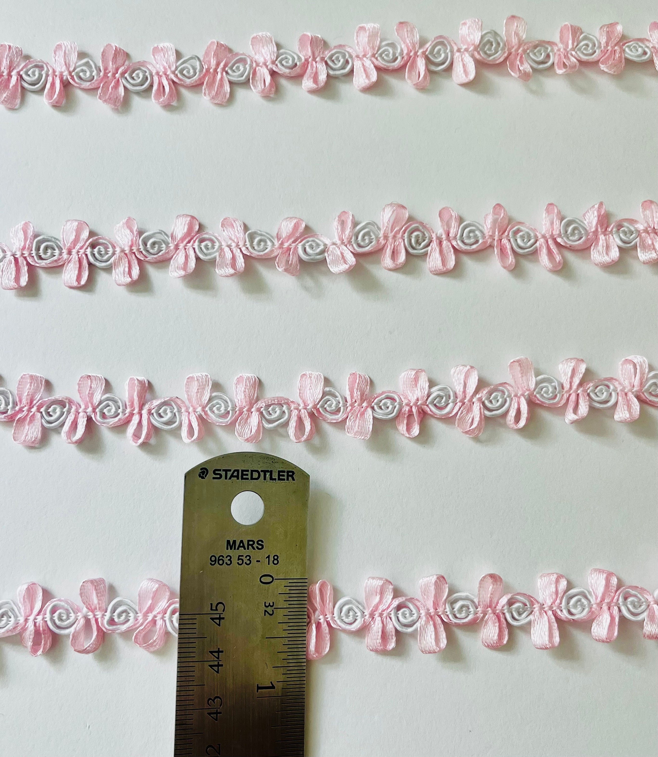 1 YARD Light Pink and White Dainty Rococo Rosette Organza Loop Flower ...