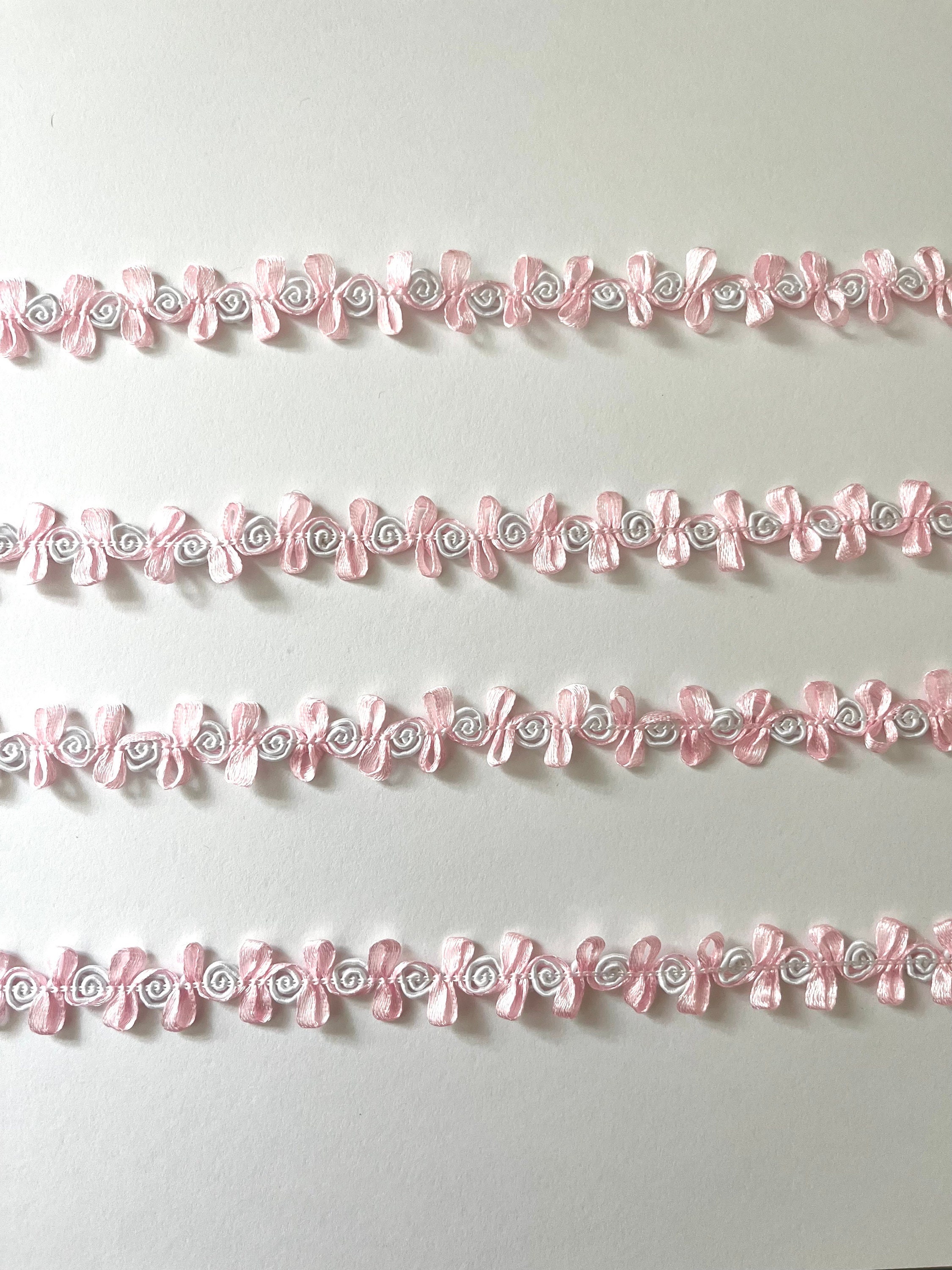 1 YARD Light Pink and White Dainty Rococo Rosette Organza Loop Flower ...