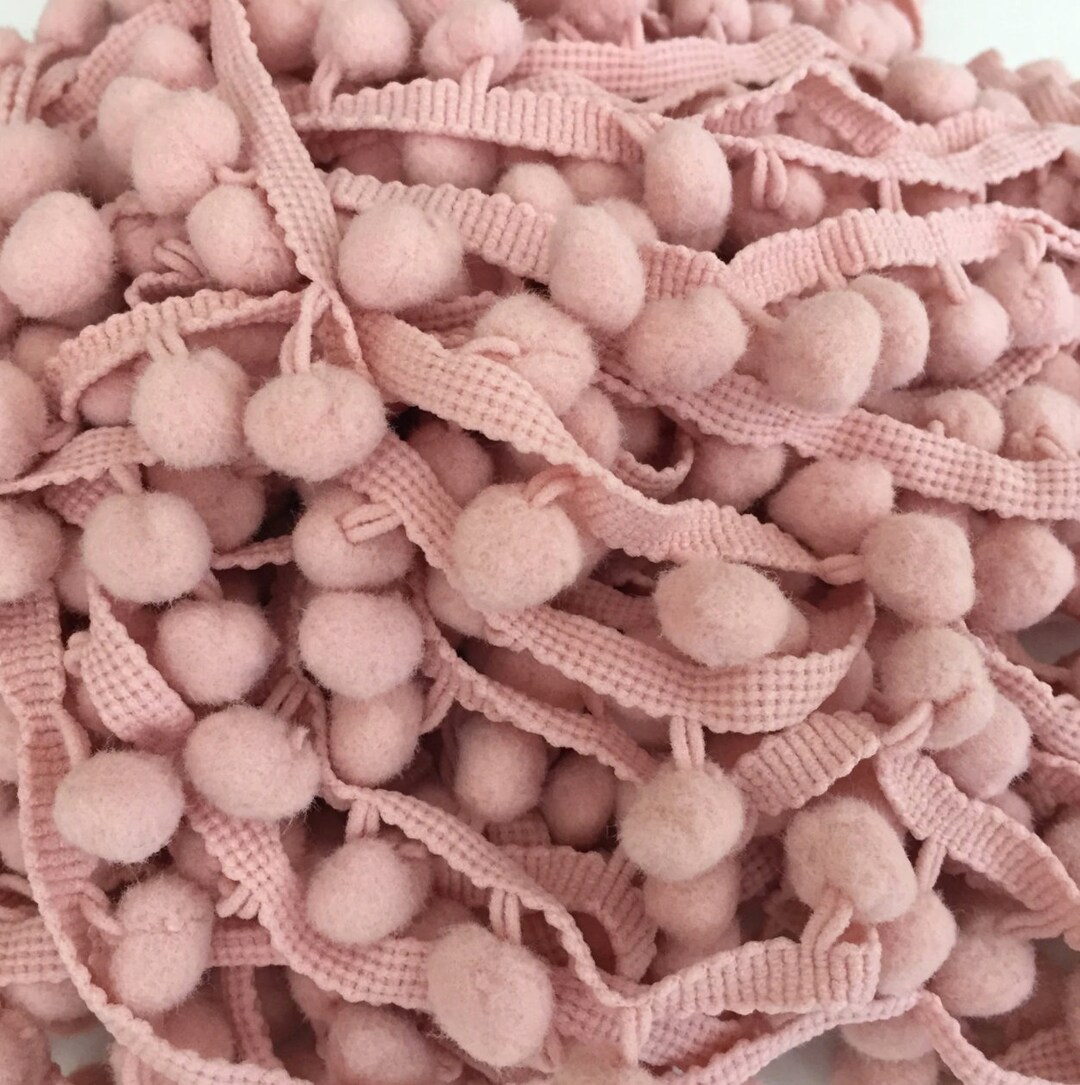 1.5 YARDS - Small Tiny Dusty Blush Salmon Pink Dangle Pom Pom Fringe ...