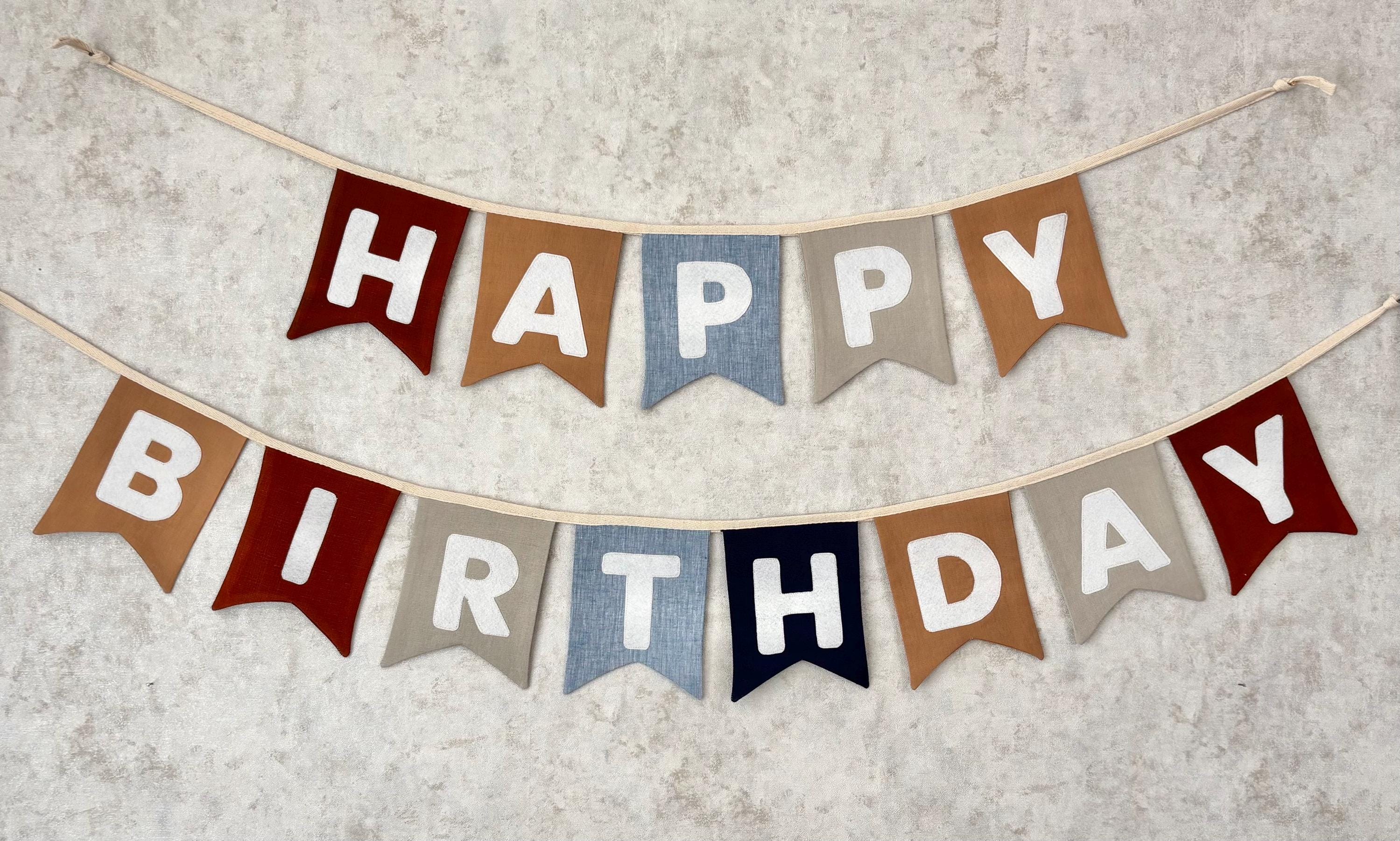 Personalized Happy Birthday Banner, Boho Earthy Tones Party Bunting - Etsy