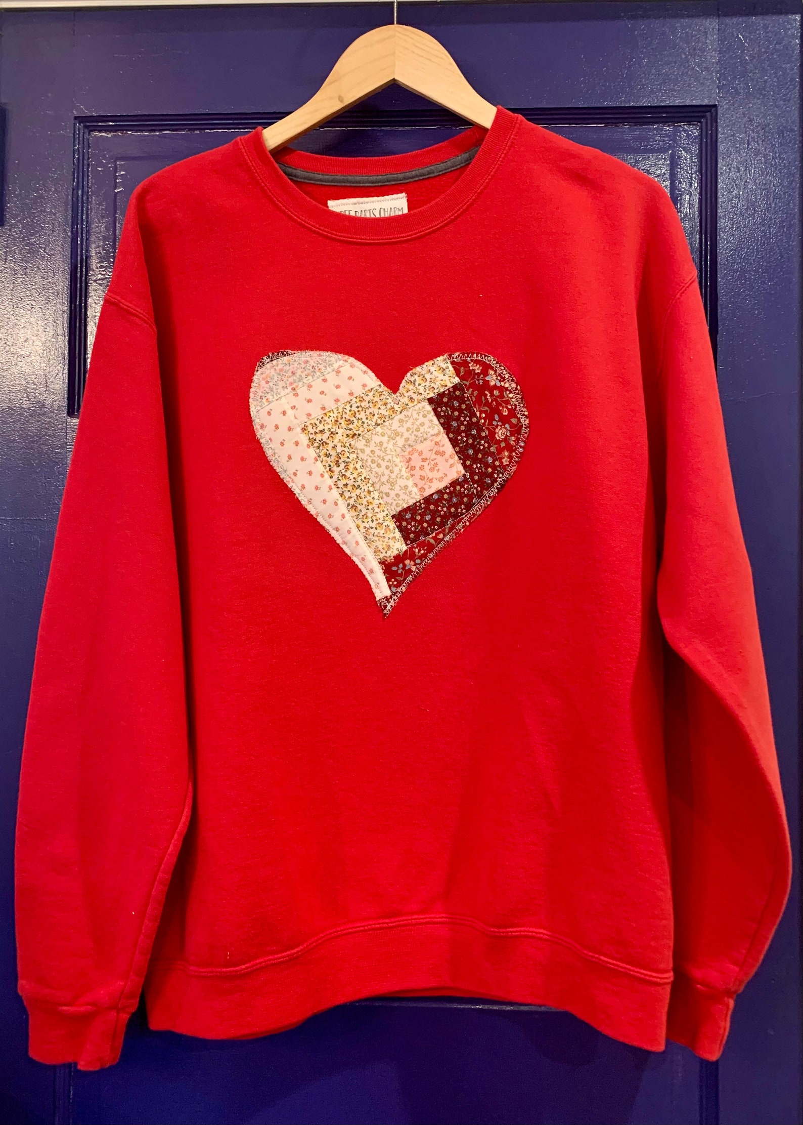 Red Patchwork Heart Valentine Sweatshirt - Etsy