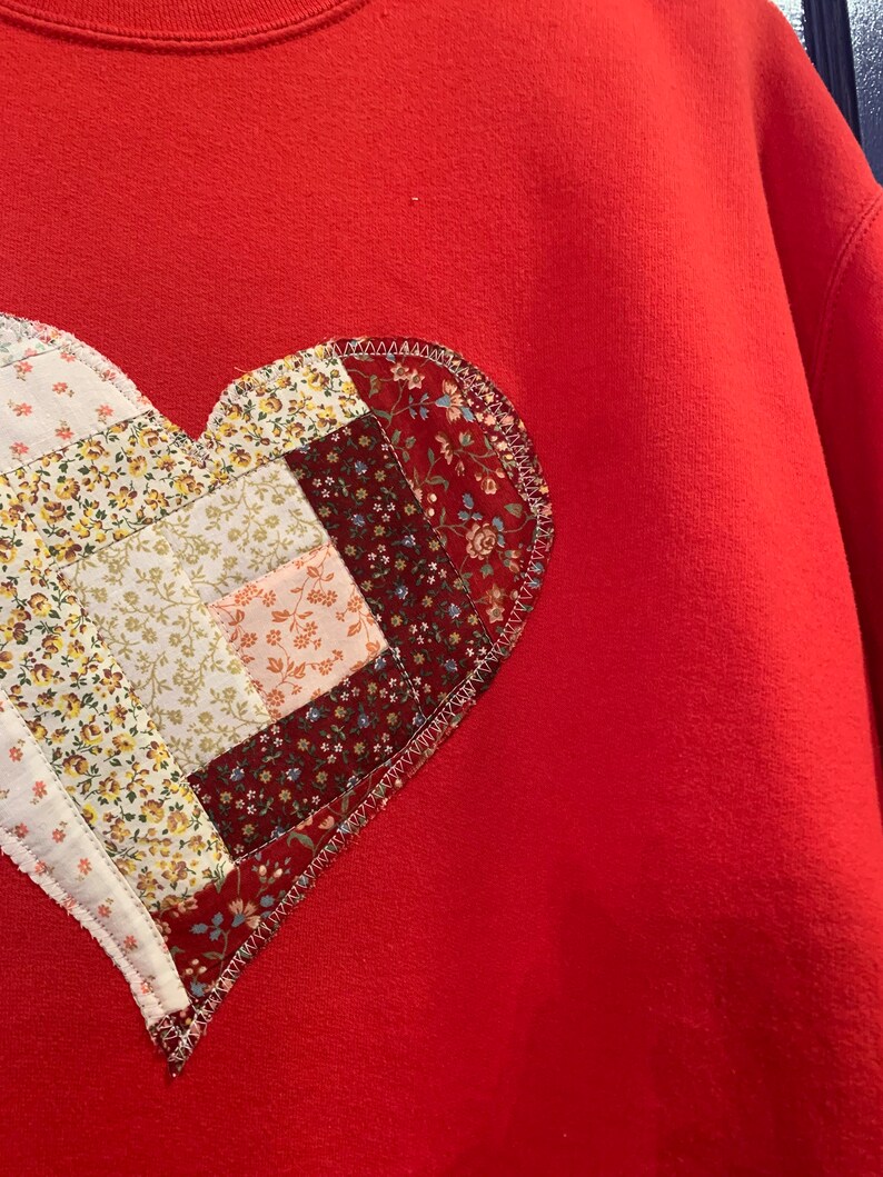 Red Patchwork Heart Valentine Sweatshirt - Etsy