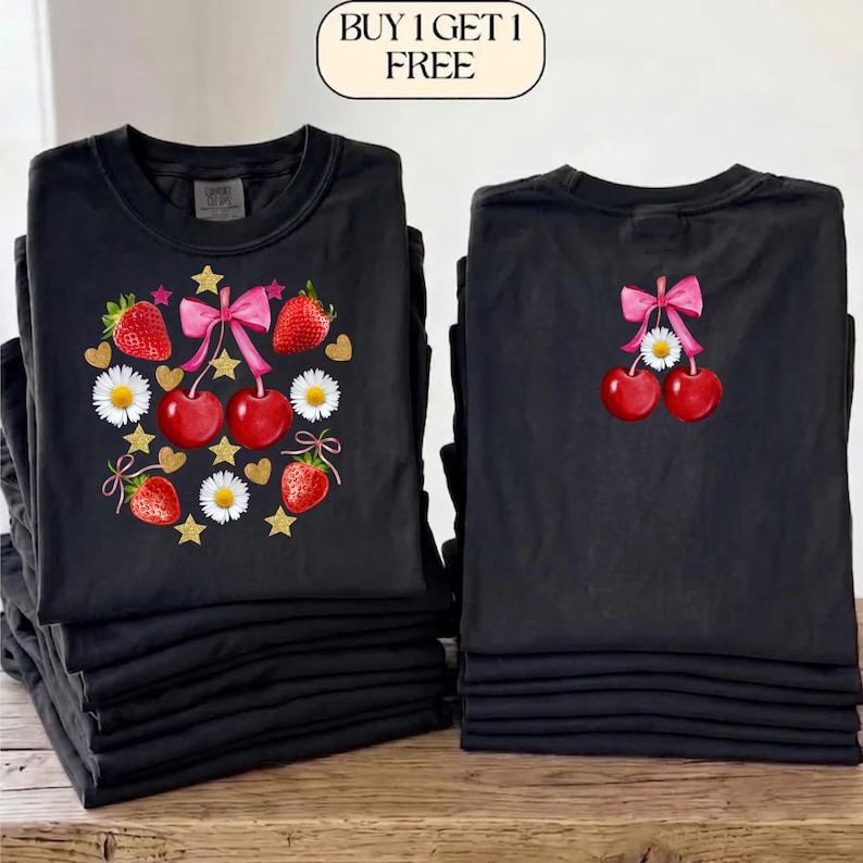 Coquette Cherry Strawberry PNG, Summer Bow Daisy Glitter Design ...