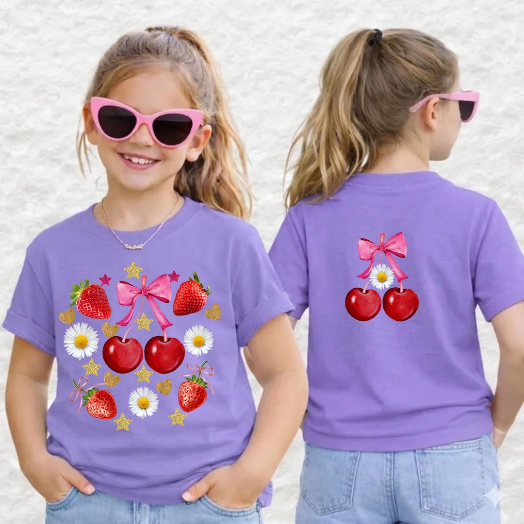 Coquette Cherry Strawberry PNG, Summer Bow Daisy Glitter Design ...