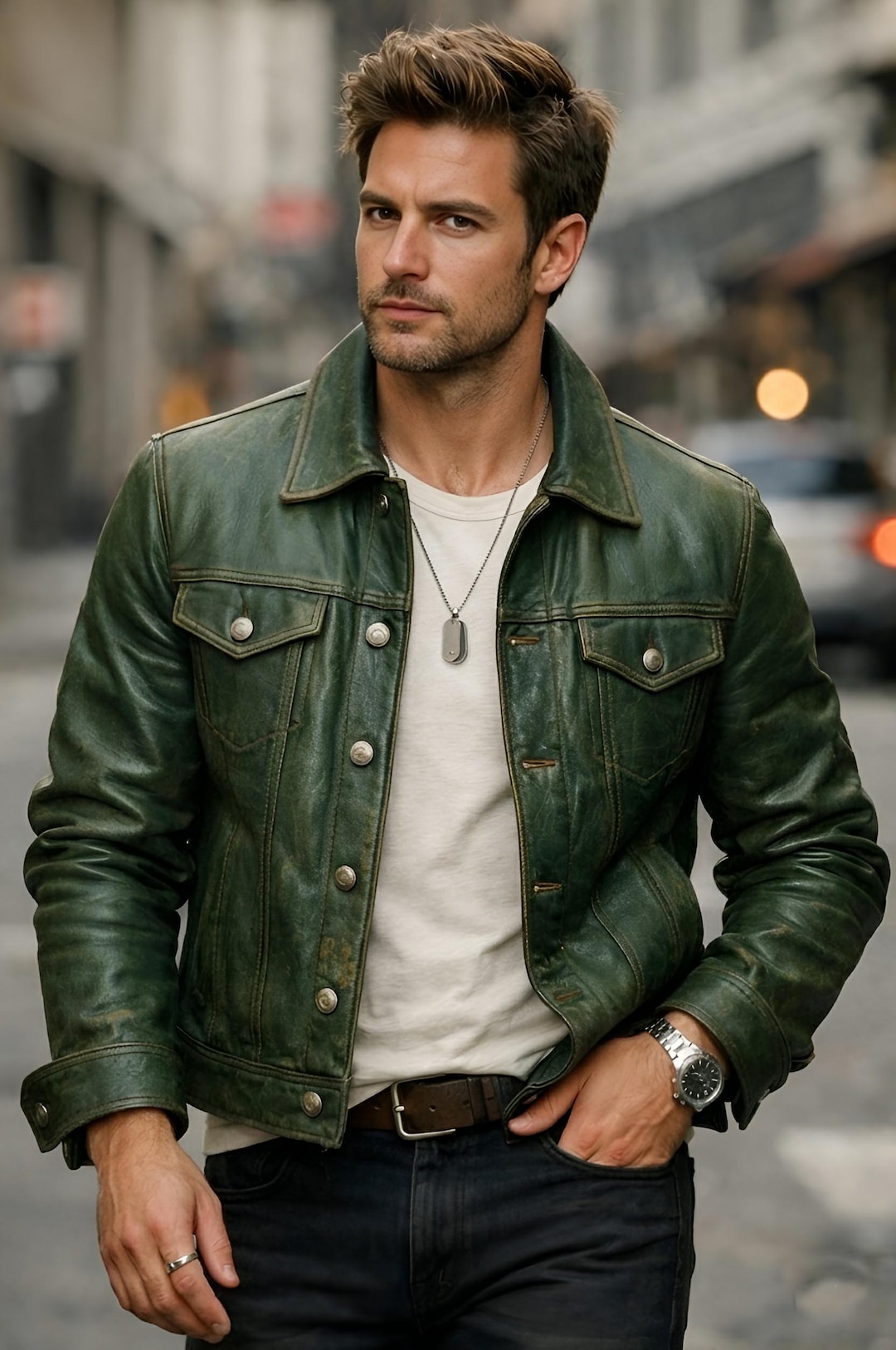 Men's Vintage Green Sheepskin Leather Trucker Jacket – Soft All-season ...