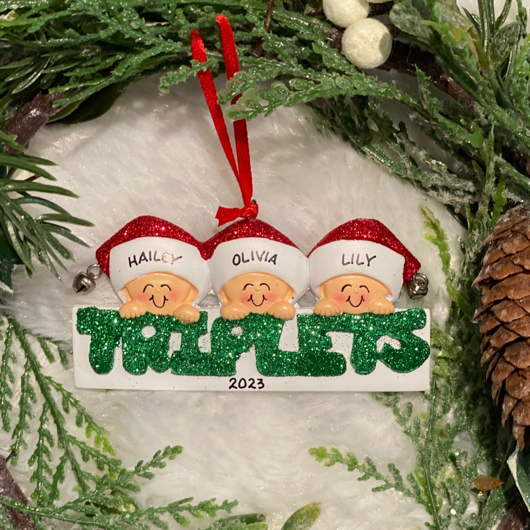 Personalized Triplets in Santa Hats Christmas Ornament - Etsy