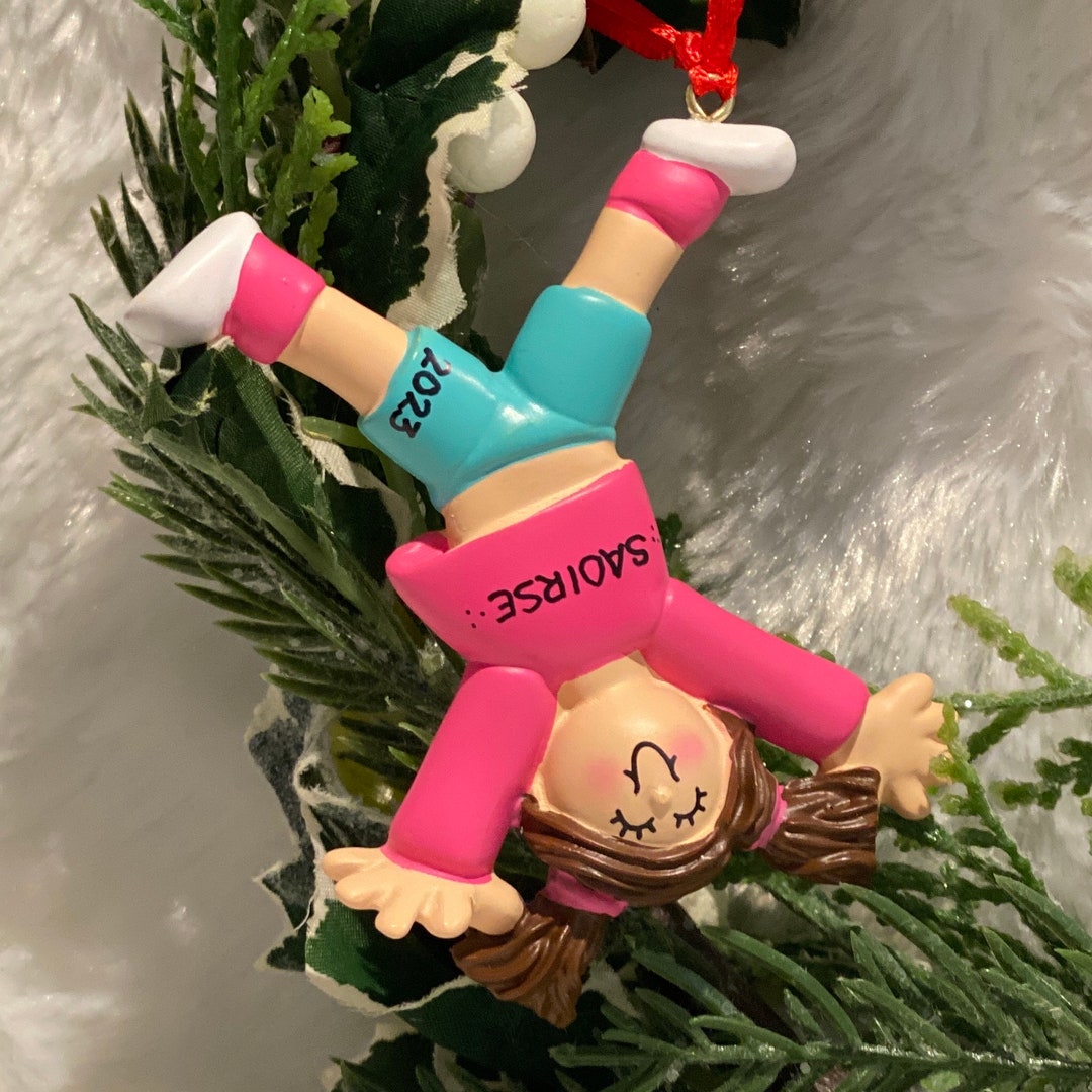 Personalized Brunette Girl Tumbling Christmas Ornament - Etsy