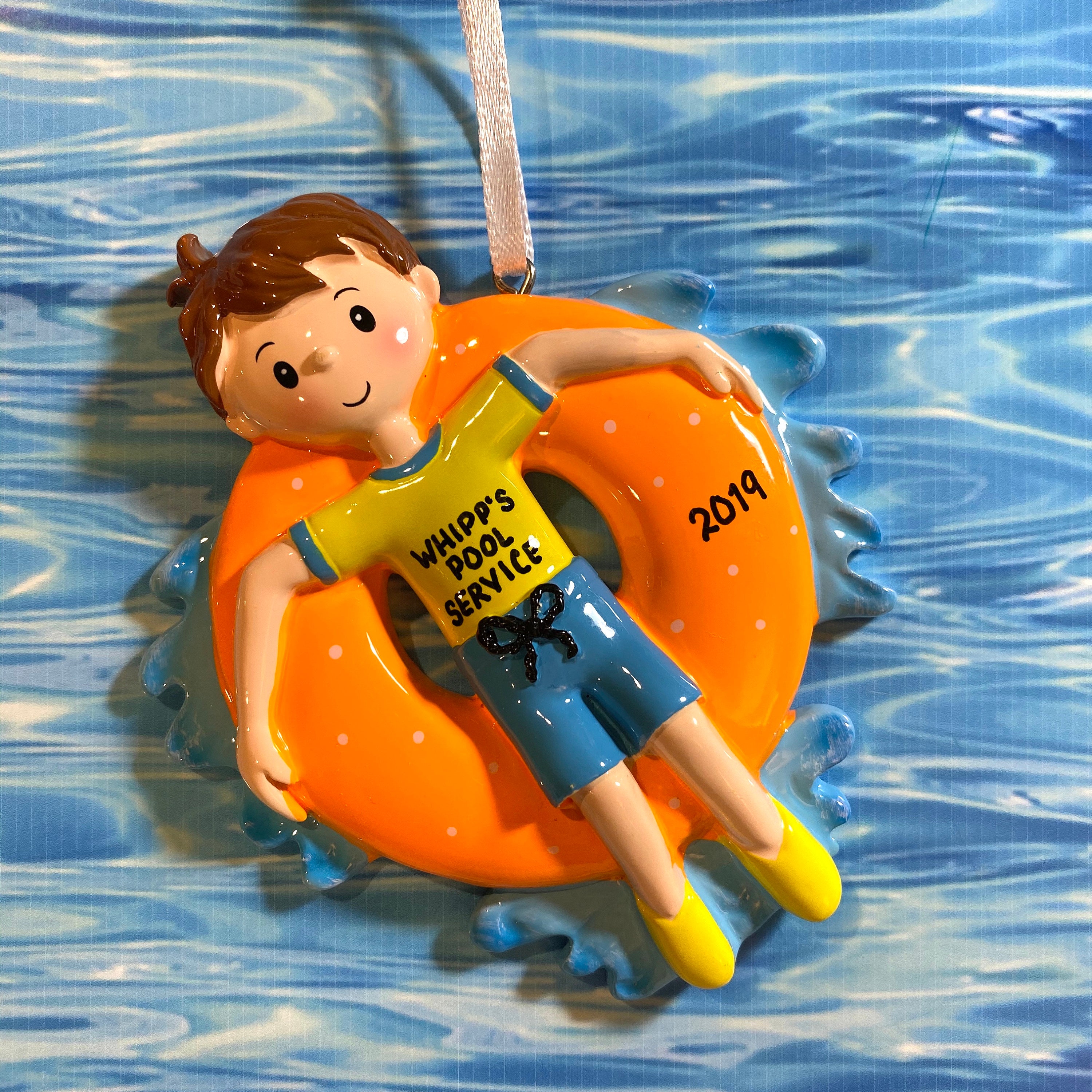 Personalized Boy on Inner Tube Christmas Ornament | Etsy