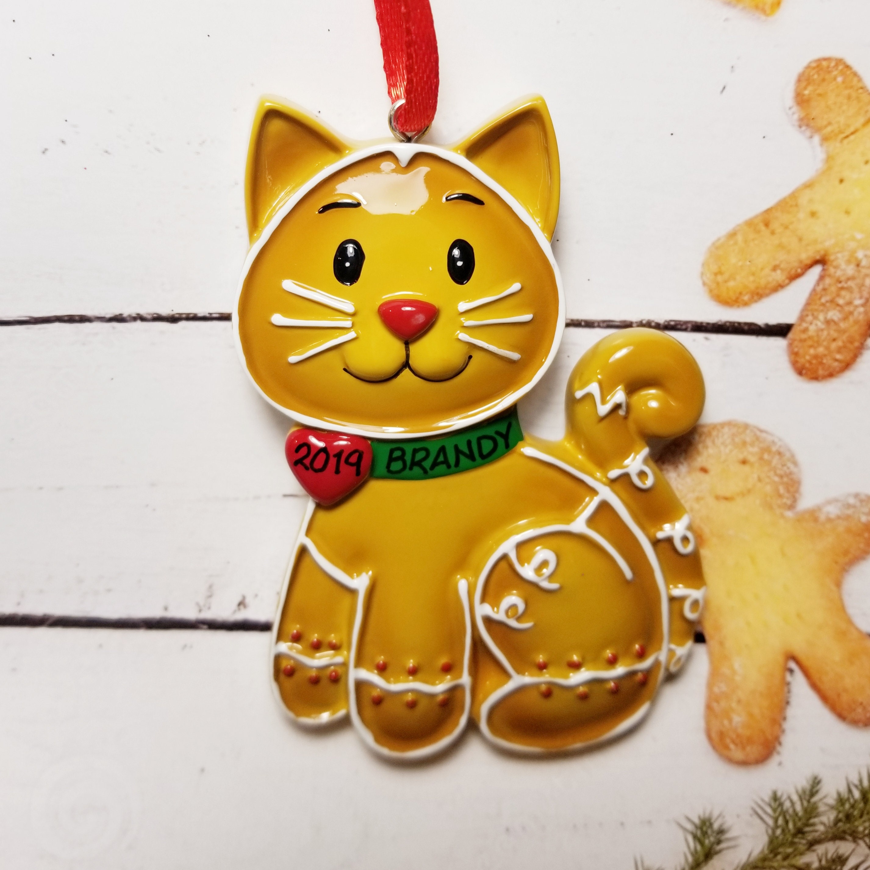 Personalized Gingerbread Cat Christmas Ornament | Etsy