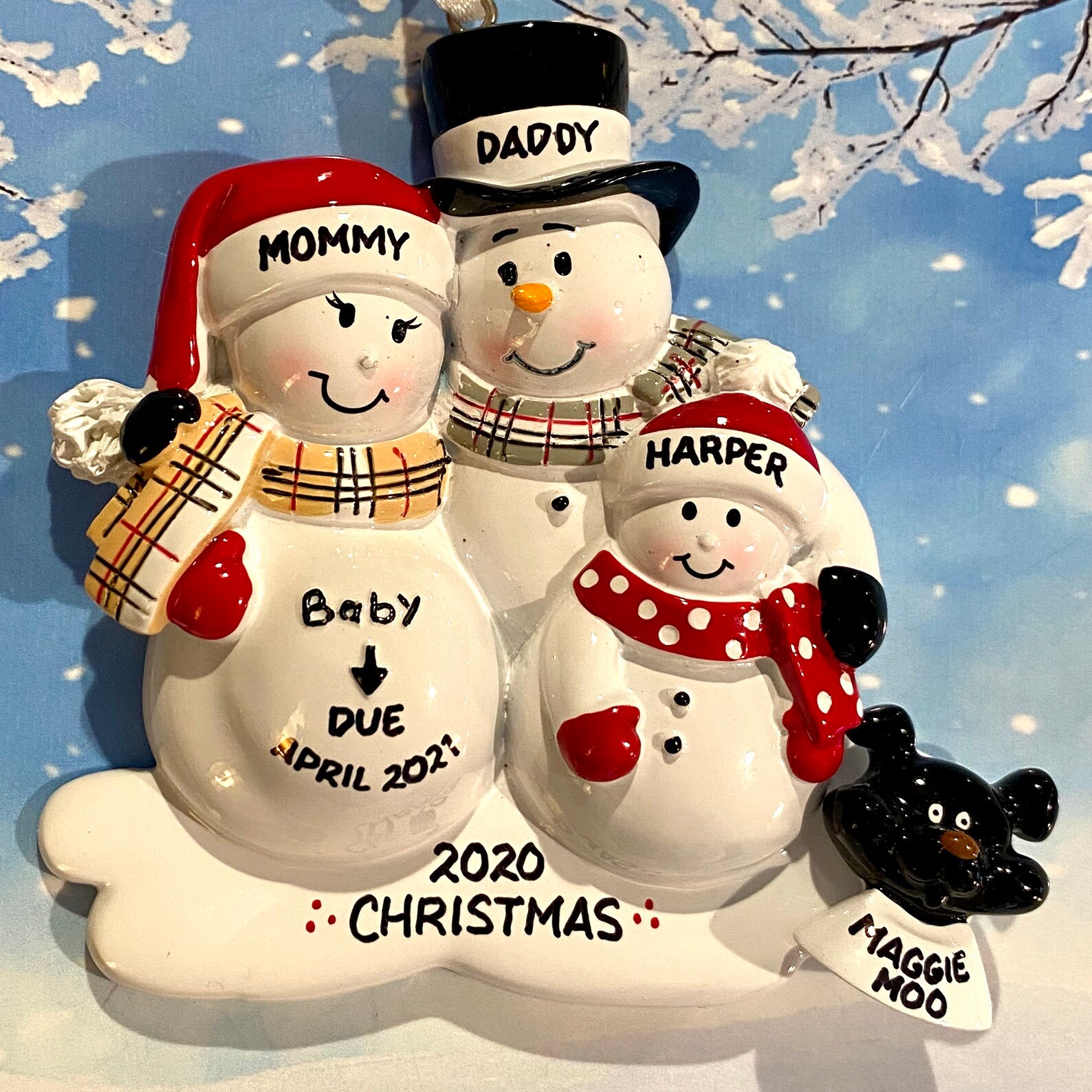 Pregnant Snowman Family 1 Child with Optional Pet Dog Cat | Etsy