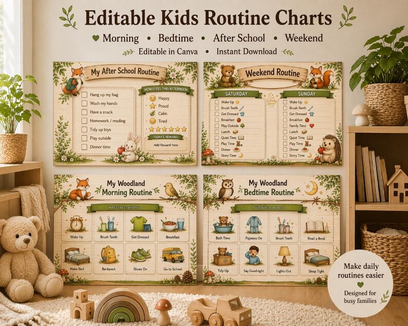 Editable Kids Routine Chart Bundle | Morning, Bedtime, After School ...