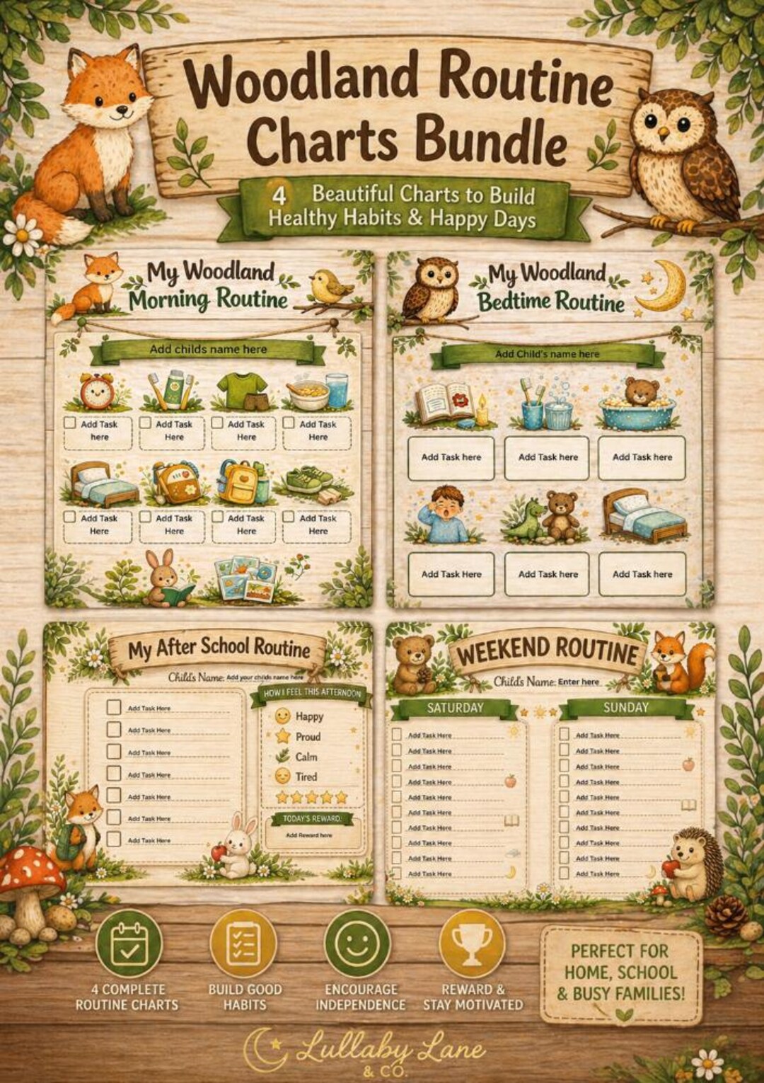 Editable Kids Routine Chart Bundle | Morning, Bedtime, After School ...