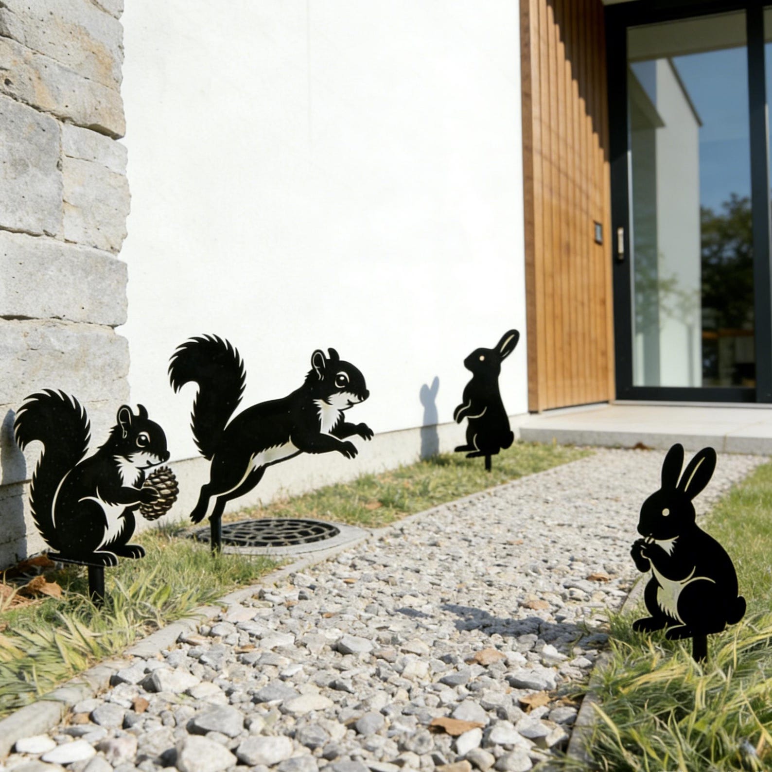 Metal Animal Garden Stakes, Whimsical Rabbit Squirrel Yard Art, Outdoor ...