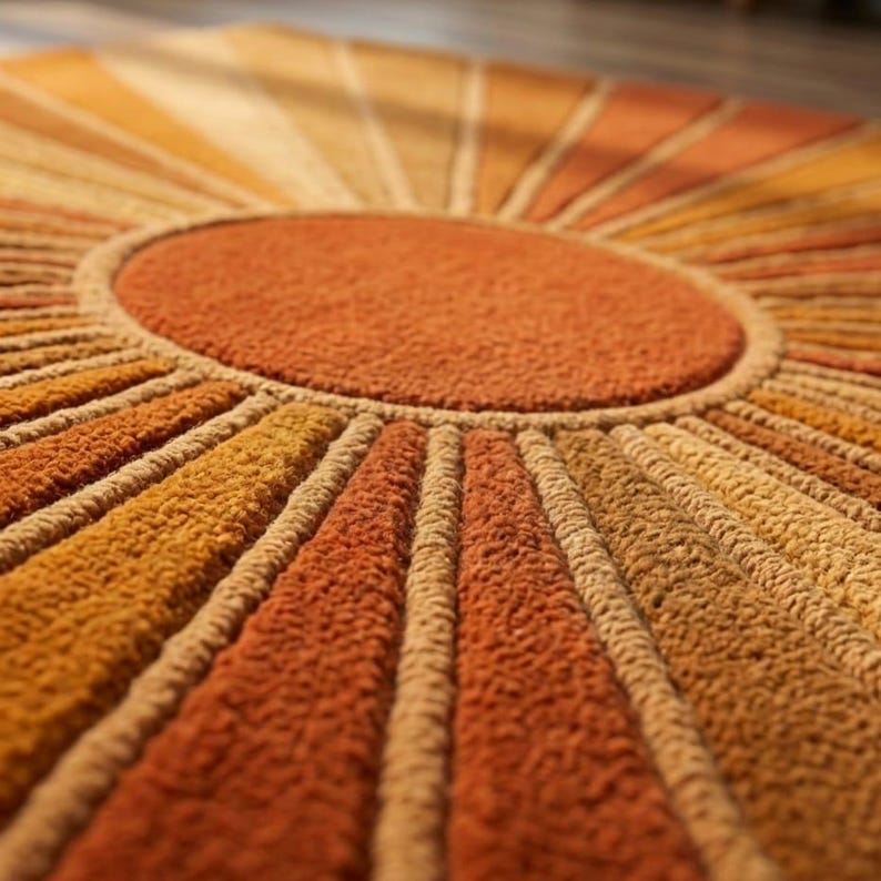 Sunburst Hand Tufted Rug, Orange Abstract Area Rug, Modern Retro Living ...