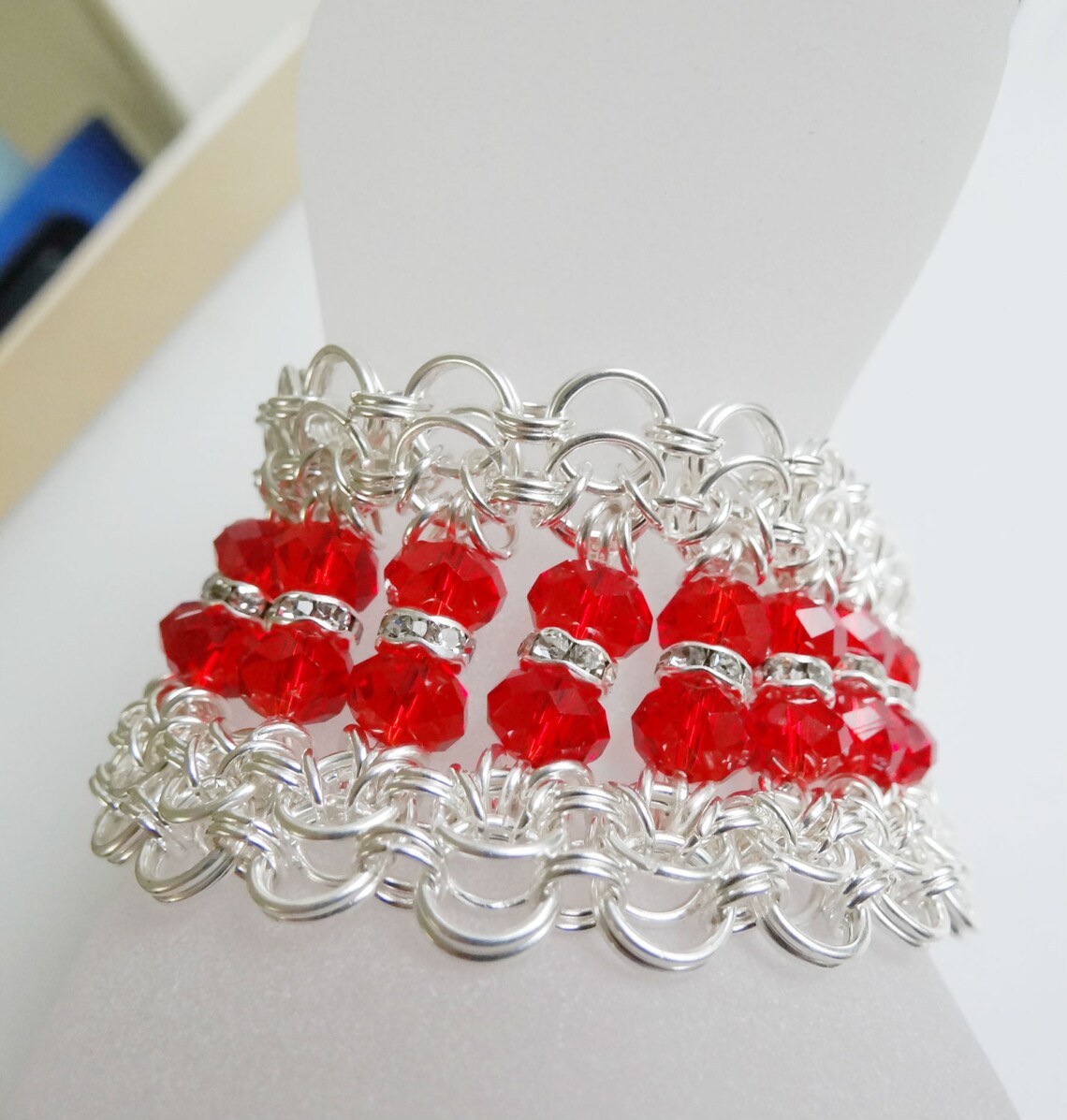 Red Crystal Chain Mail Bracelet - Etsy