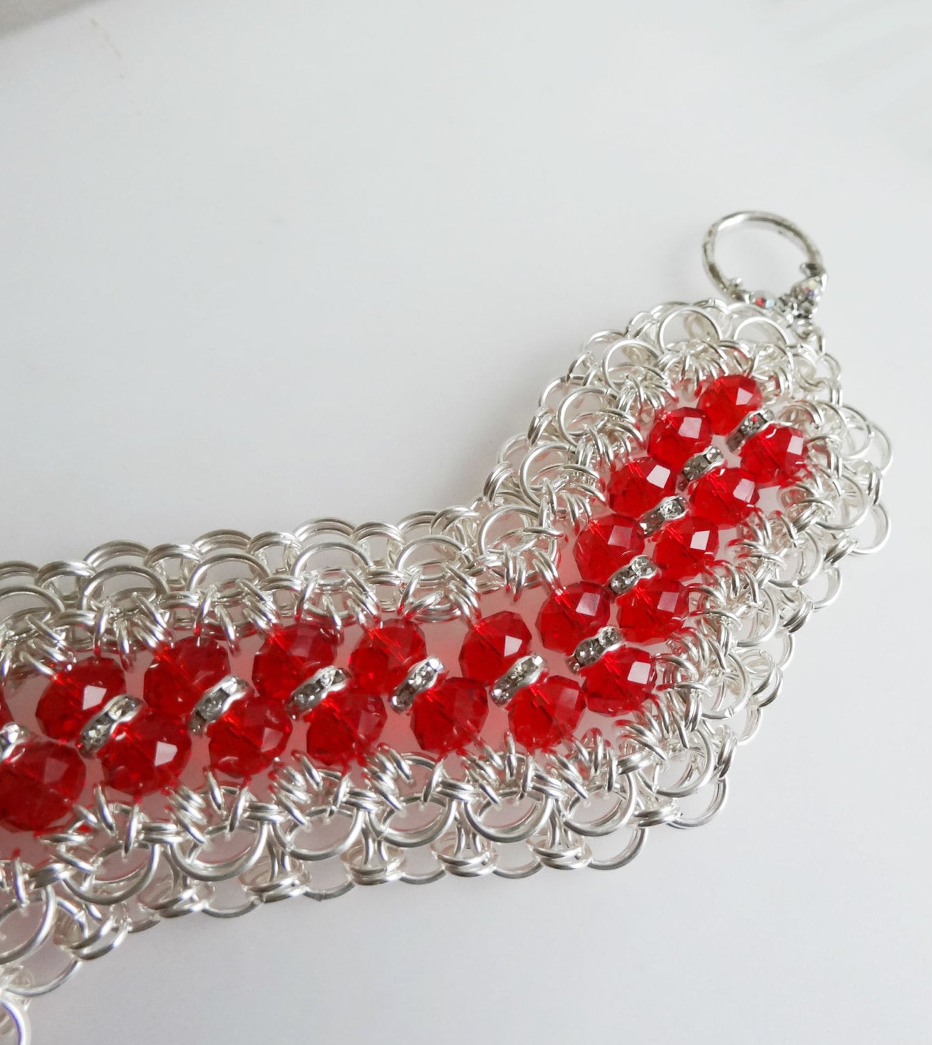 Red Crystal Chain Mail Bracelet - Etsy