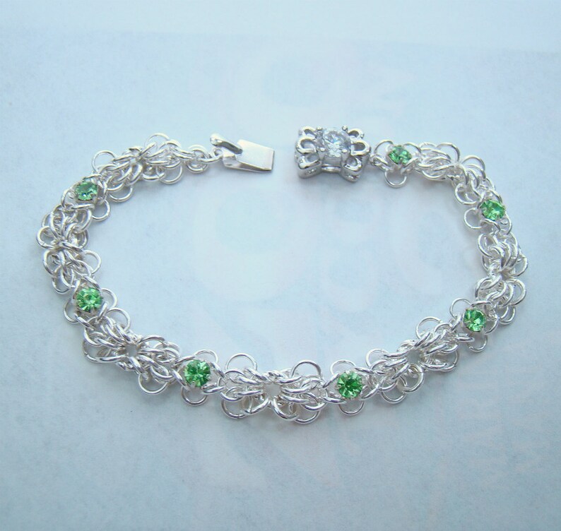 Butterfly Chain Mail Bracelet With Green Rhinestones - Etsy