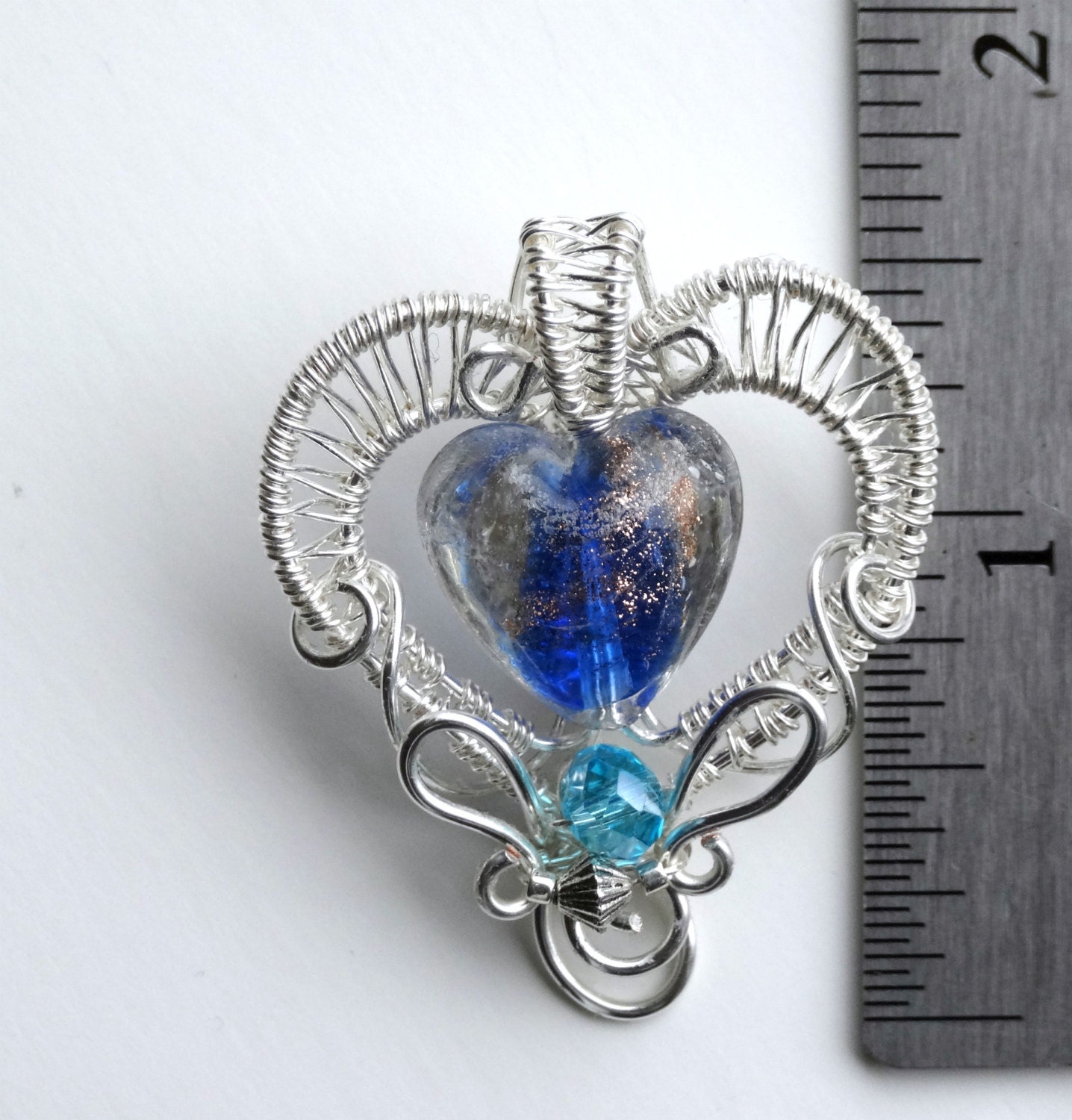Heart Shape Wire Wrapped Pendant, Blue Fire Glass Bead - Etsy