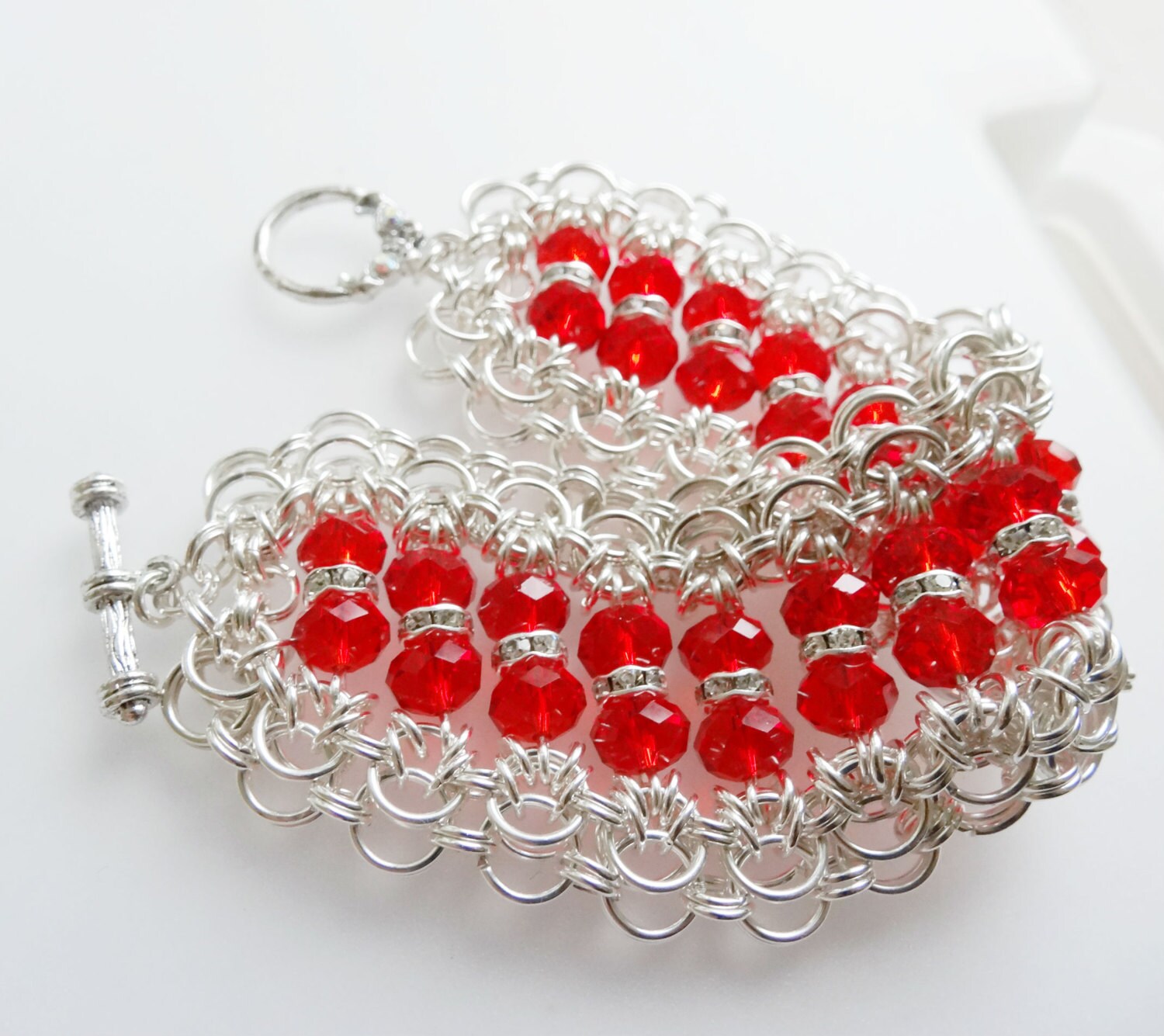 Red Crystal Chain Mail Bracelet - Etsy